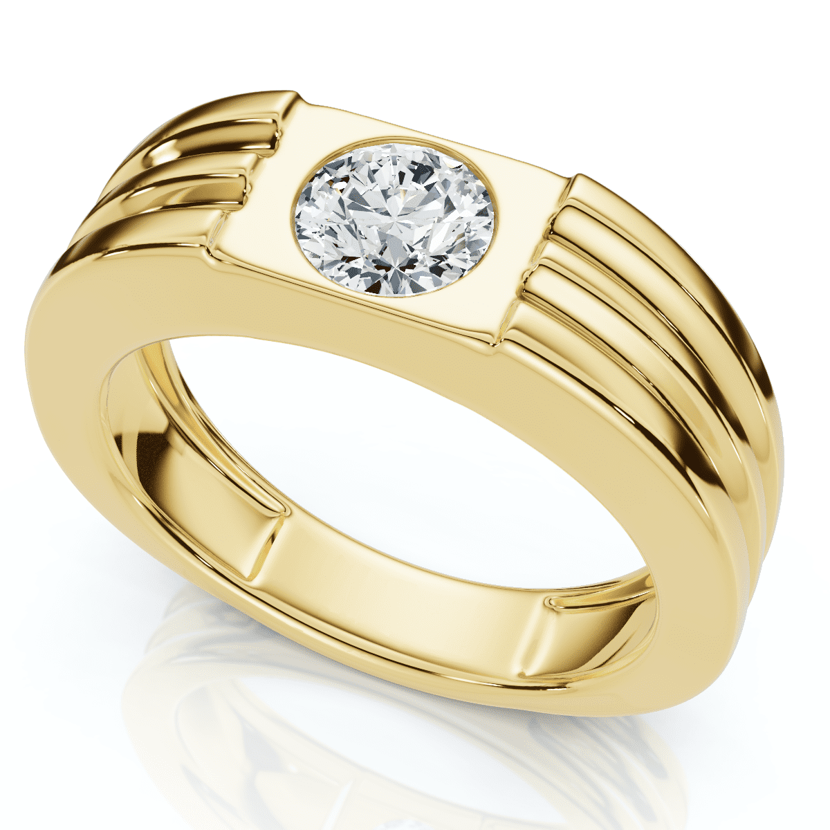Pompeii Men's 1/2Ct Round Bezel Diamond Solitaire Ring 14k Gold or ...