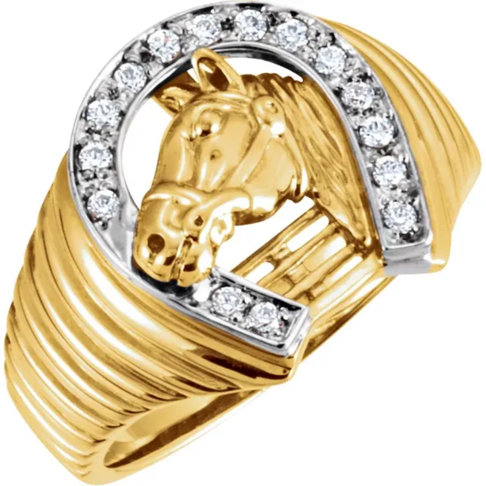 Pompeii Men's 1/3CT Diamond Horseshoe Lucky Ring 10k Yellow Gold (H,I1 ...