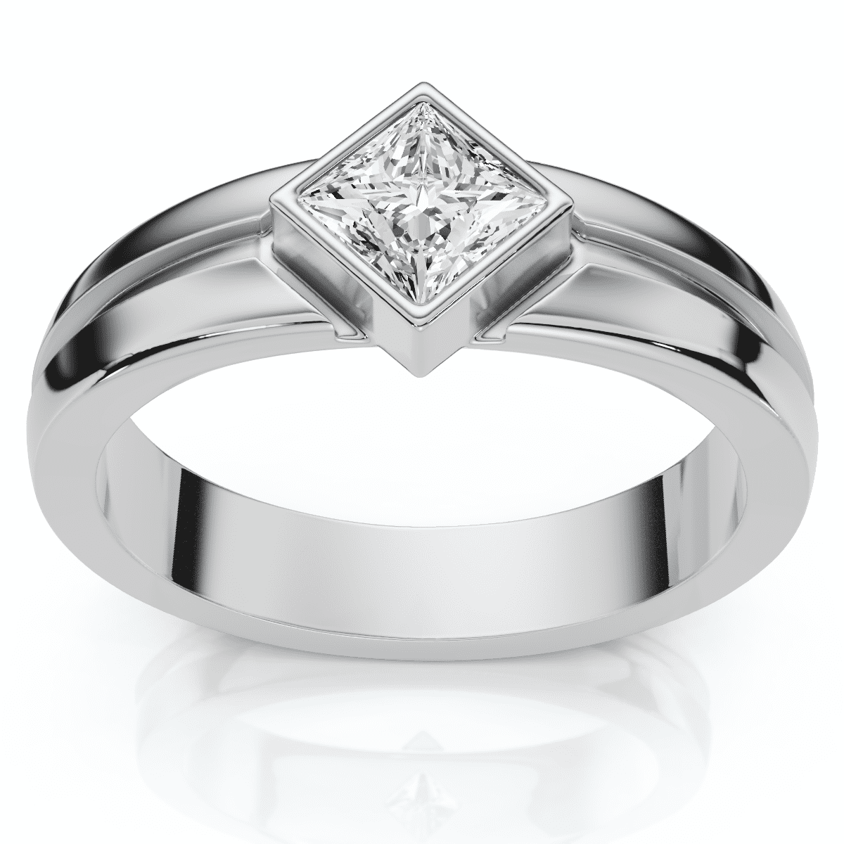 Pompeii Men's 3/8Ct Princess Cut Diamond Bezel Polished Wedding Ring ...