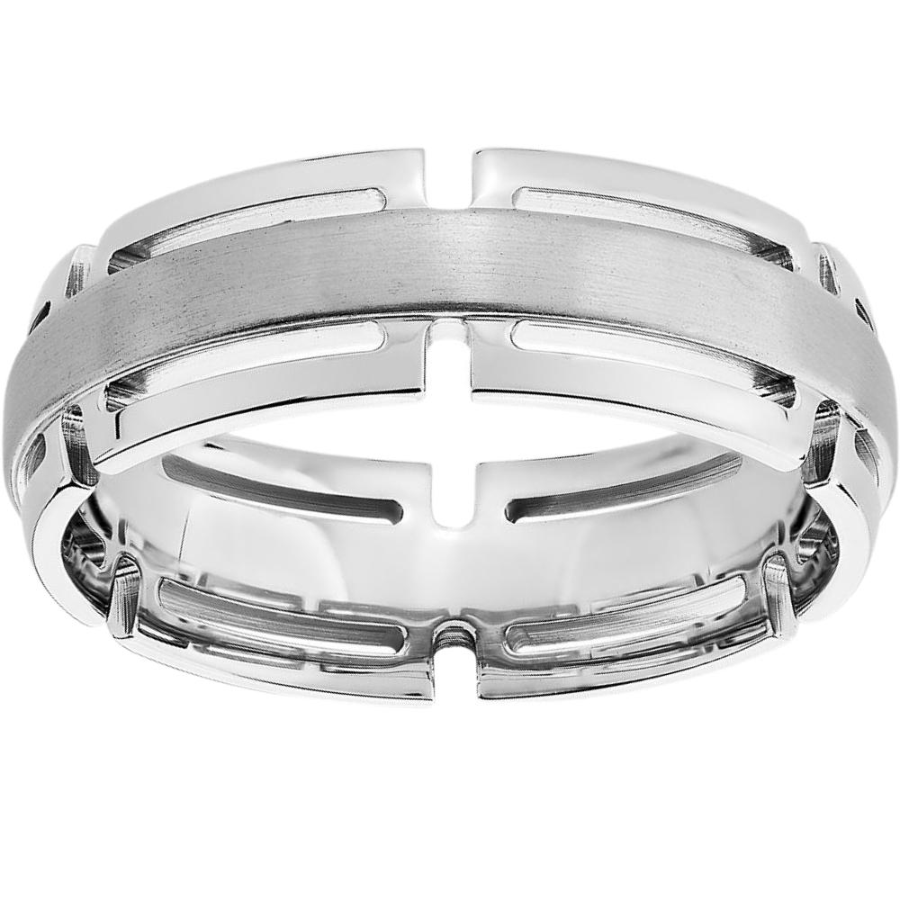Pompeii Men's 7mm Modern Link Edge Wedding Ring in White, Yellow, or ...
