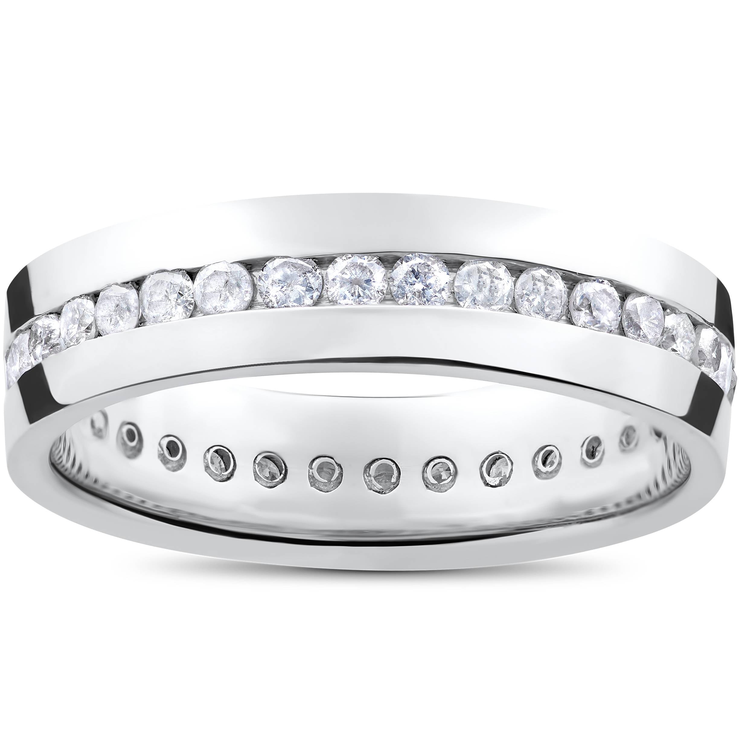 Pompeii3 Men's 1 1/4ct Diamond Eternity Ring, 14k White Gold Wedding ...