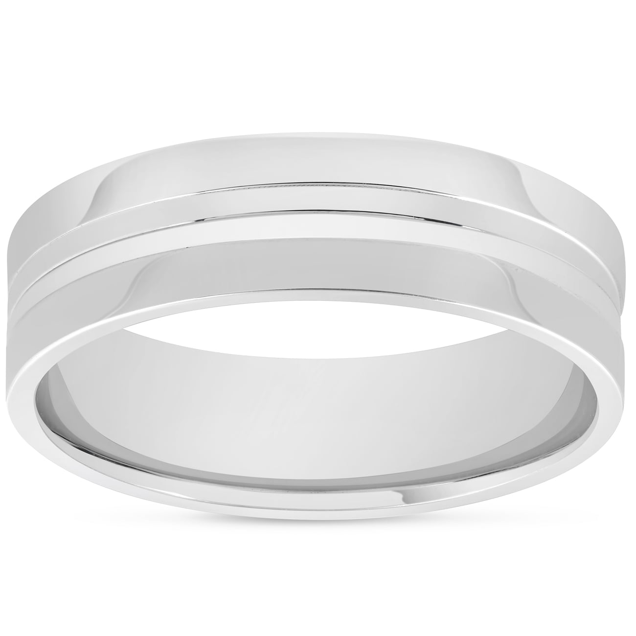 Pompeii Mens 10k White Gold 6mm Band High Polished Convex Groove Accent ...