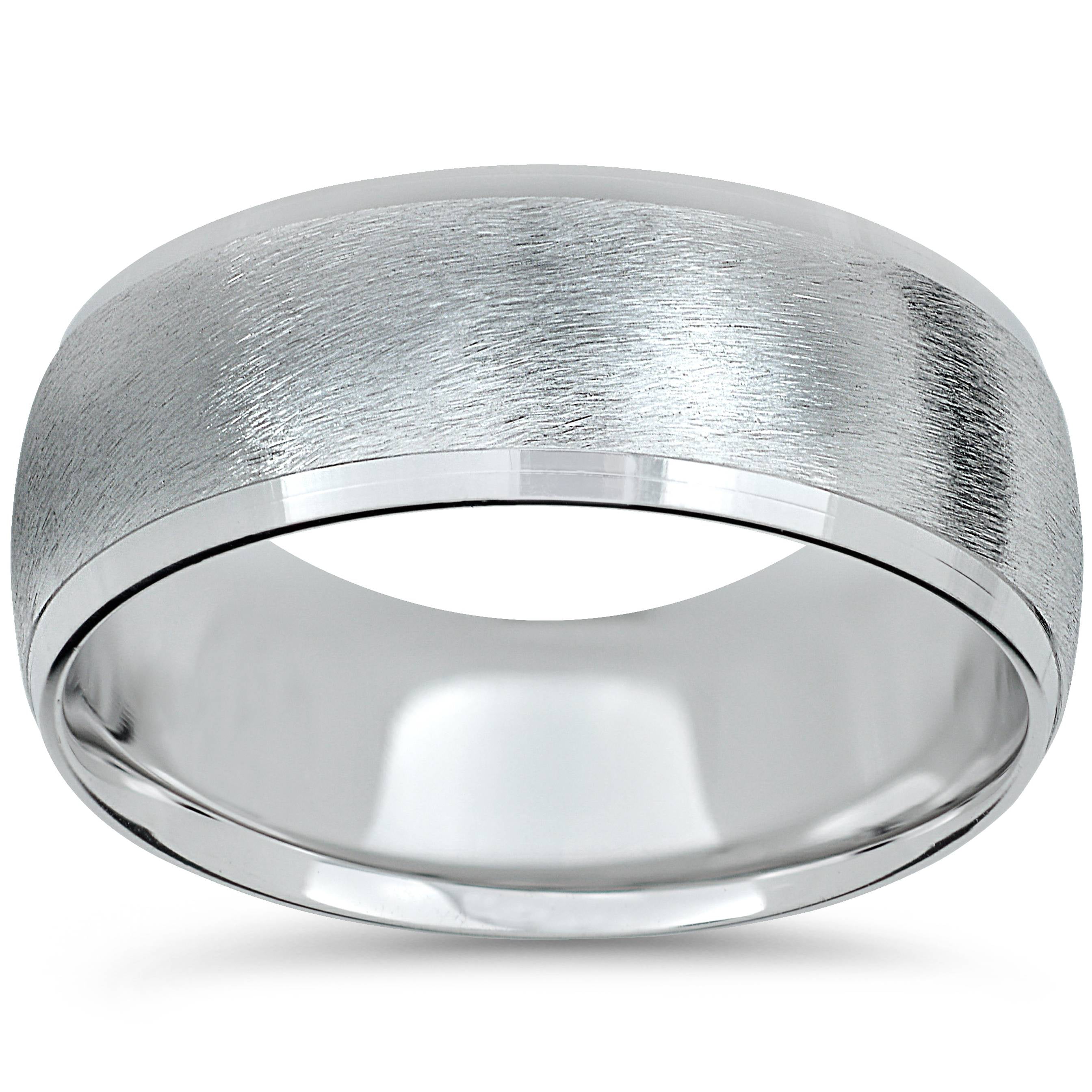 Pompeii Mens 14K White Gold 8mm Beveled Wedding Ring Band Brush (,) - Walmart.com