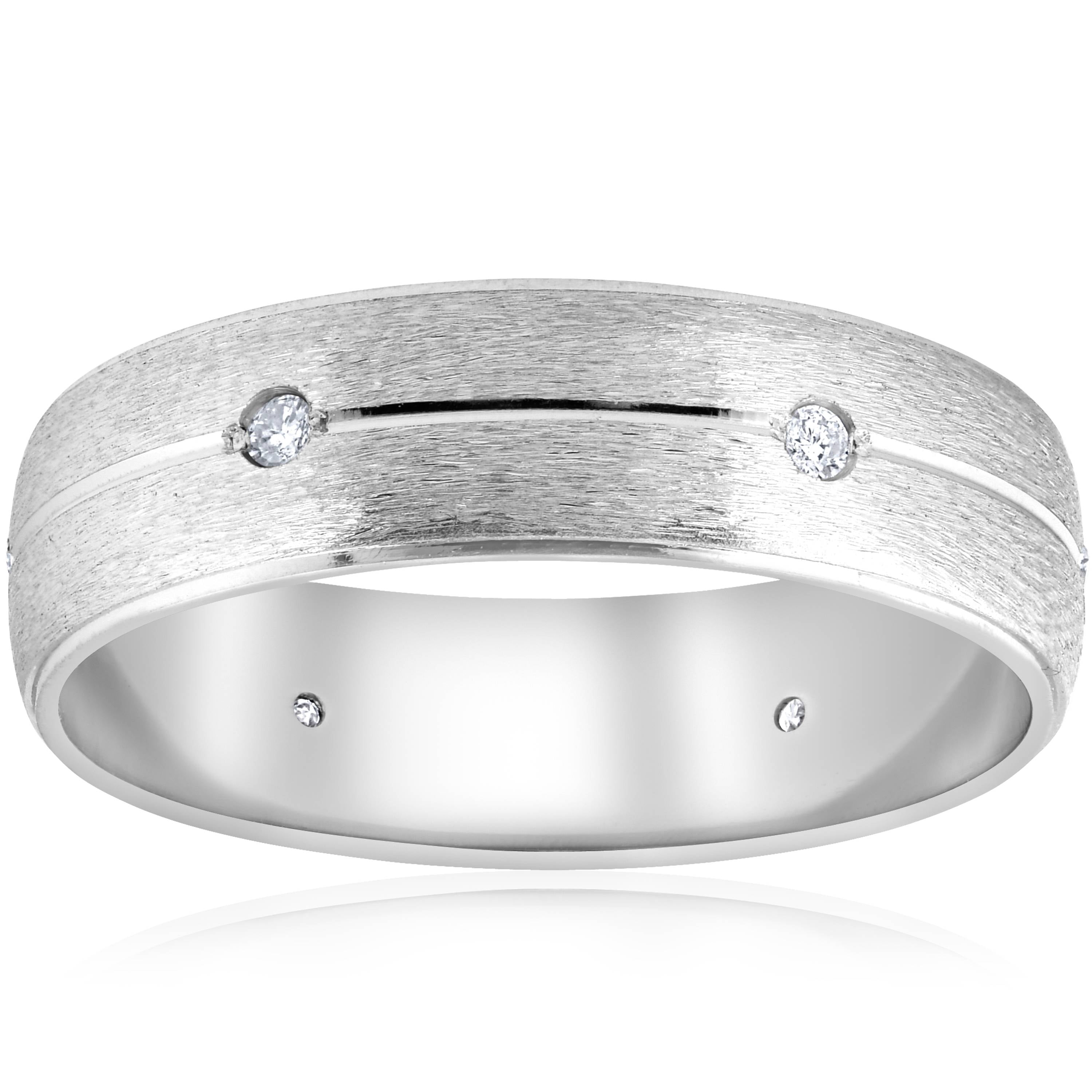 Pompeii Mens 14K White Gold Brushed Diamond Wedding Band Ring (G/H,SI ...