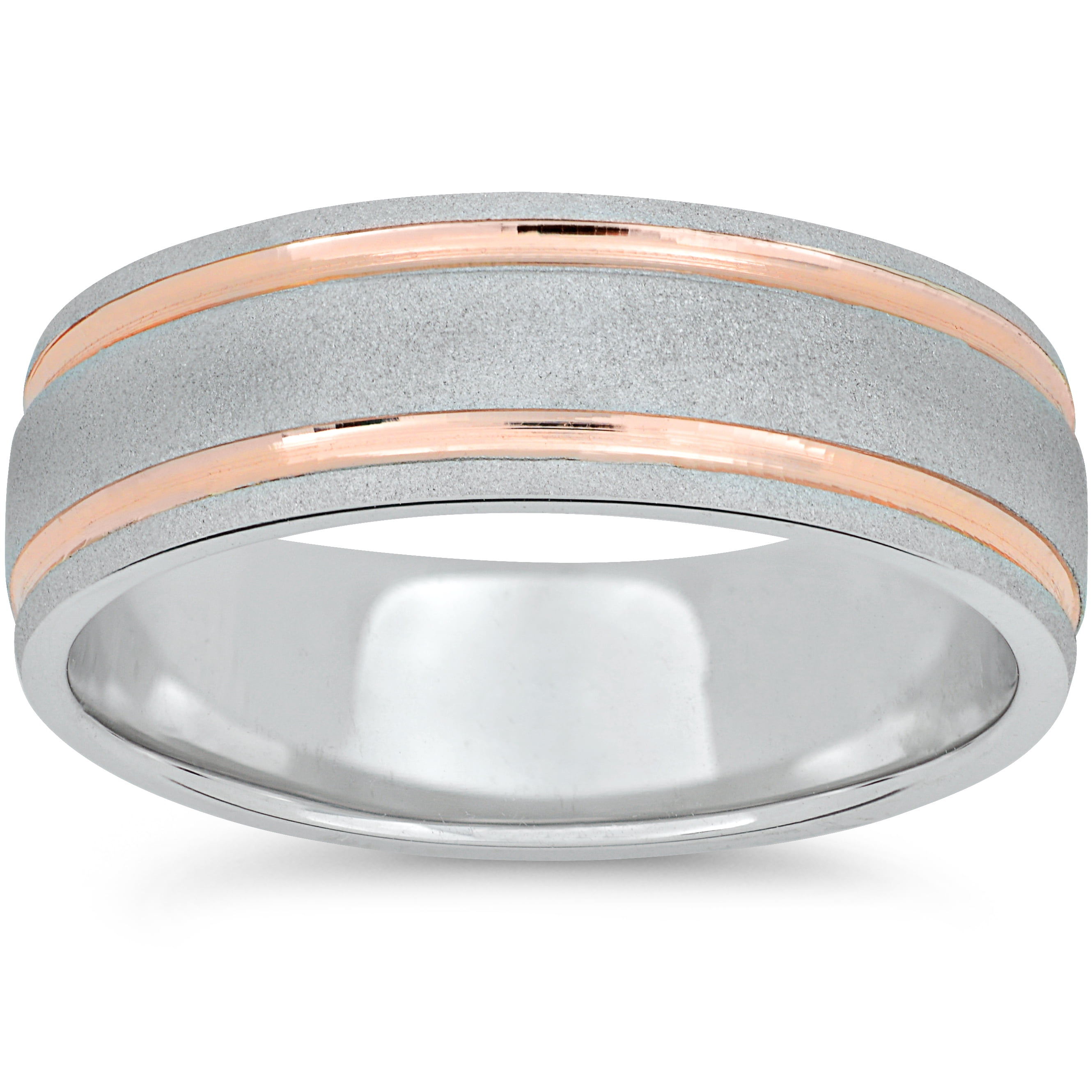 Pompeii Mens 14k Rose & White Gold Two Tone 7MM Brushed Wedding Band ...