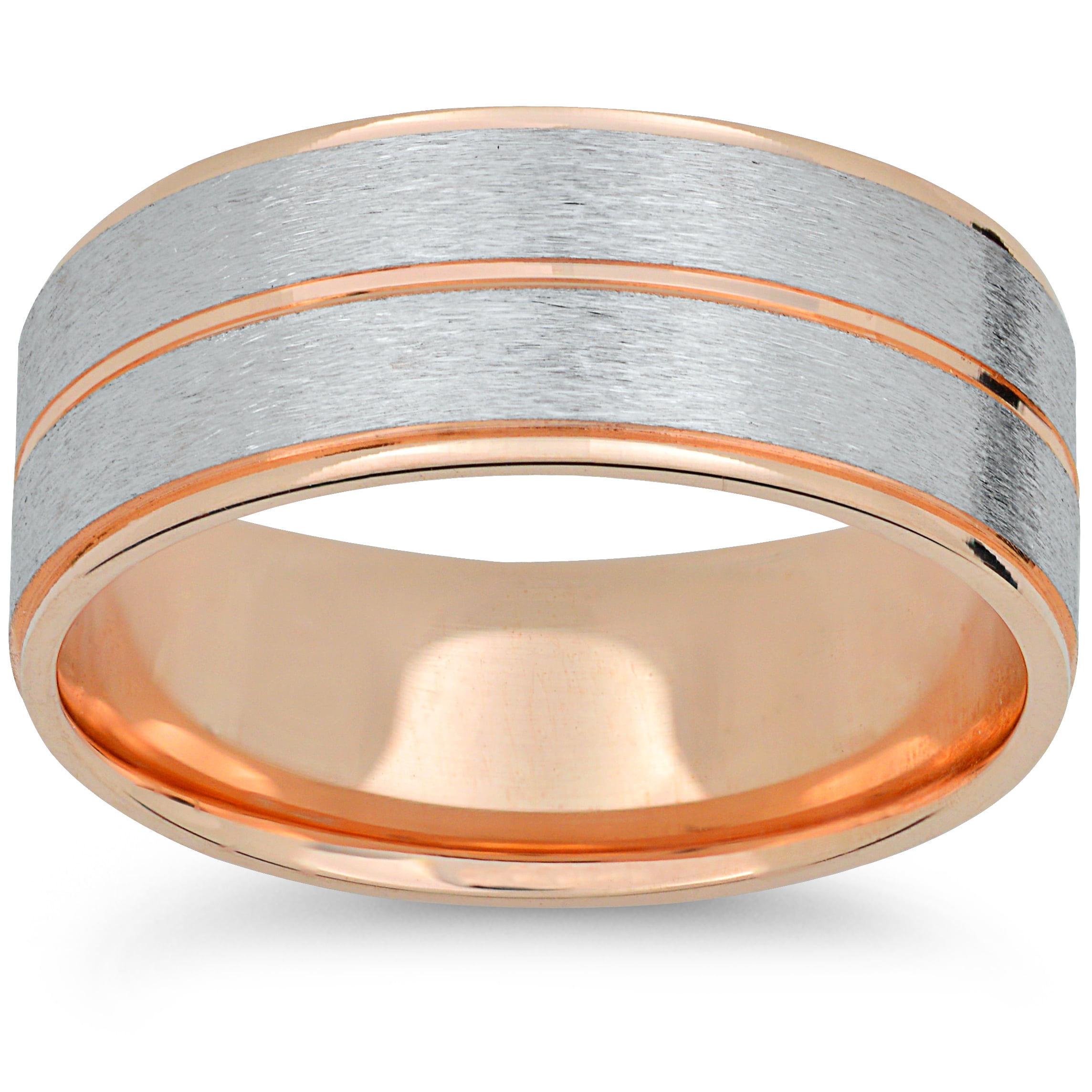 Pompeii Mens 14k Rose & White Gold Two Tone Brushed Wedding Band ...