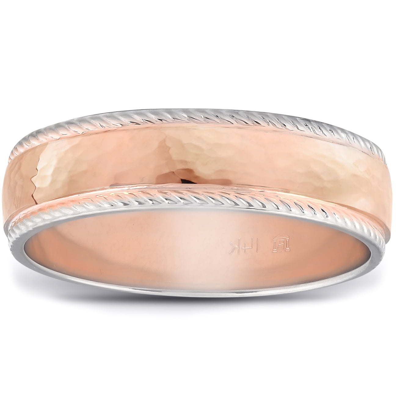 Pompeii Mens 14k White & Rose Gold Ring Two Tone Polished Hammered ...