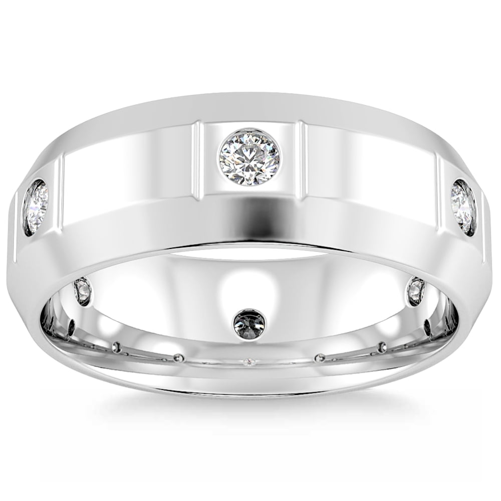 Pompeii Mens 3/4ct Comfort Fit 14K White Gold Diamond Wedding Band Ring ...