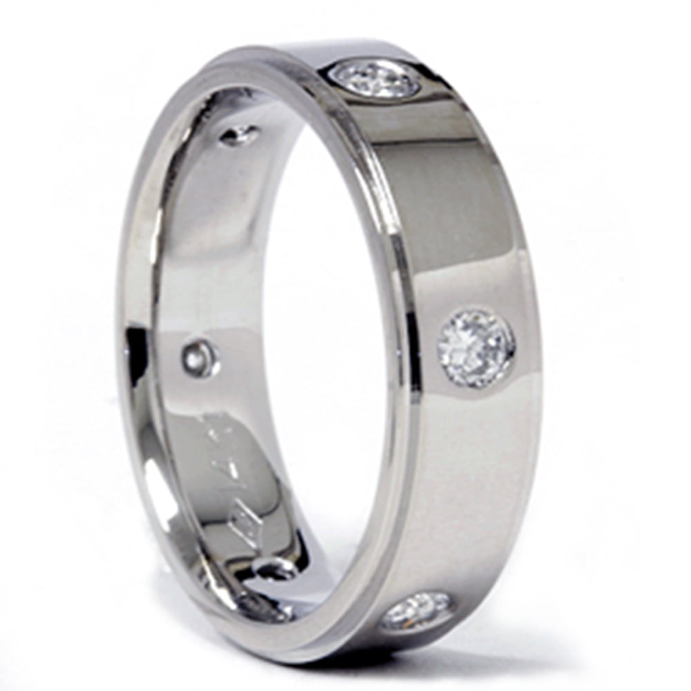 Pompeii Mens 3/4ct Flat Step Cut Diamond High Polished Wedding Band 14k ...