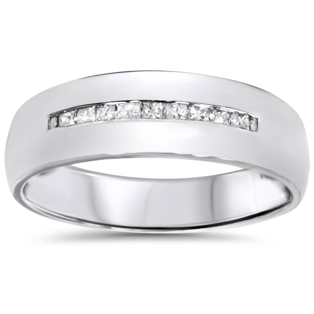 Pompeii Mens 5.5mm 1/6ct Princess Cut Diamond Wedding Ring 10K White ...