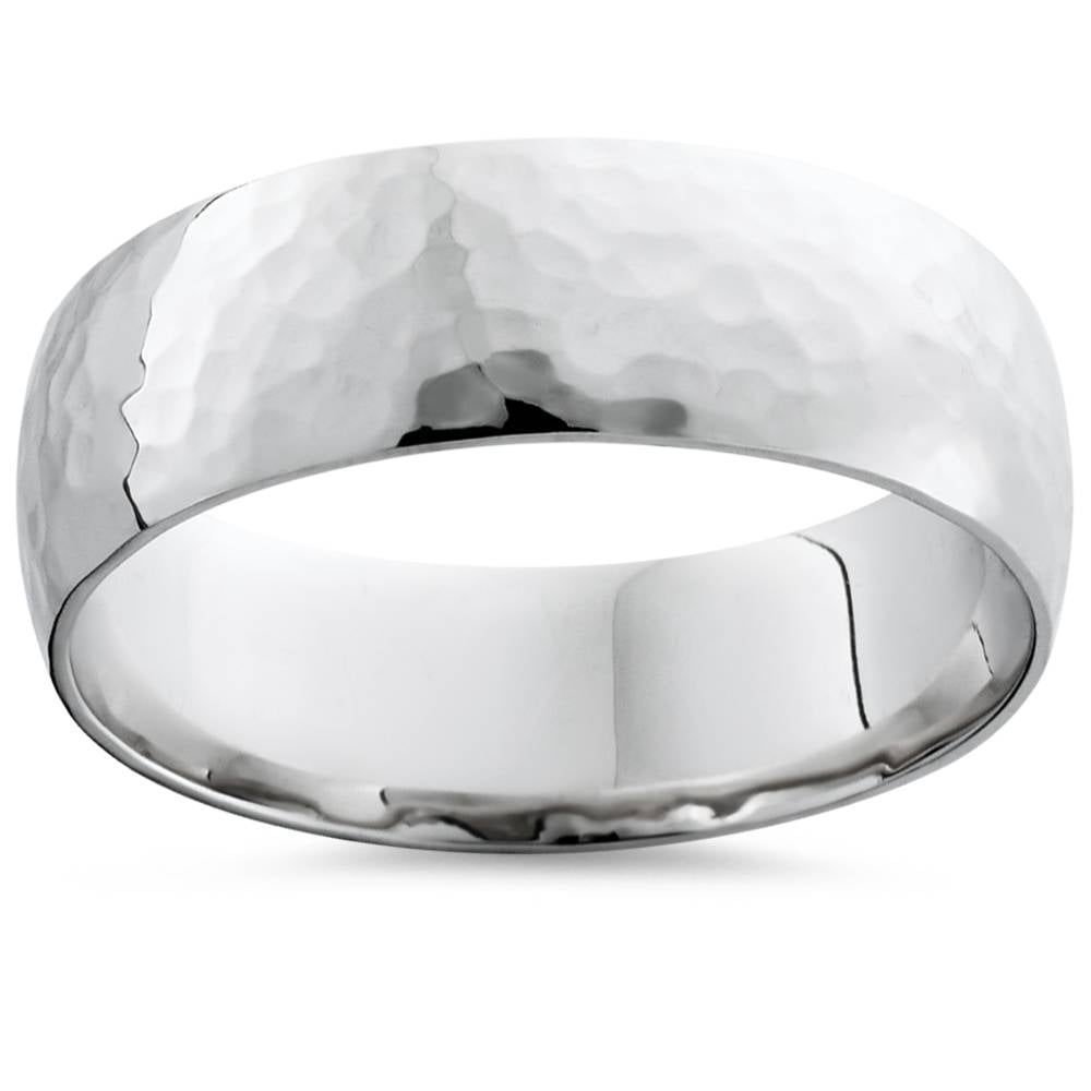 Pompeii Mens 7mm 14K White Gold Polished Hammered Wedding Ring Band ...