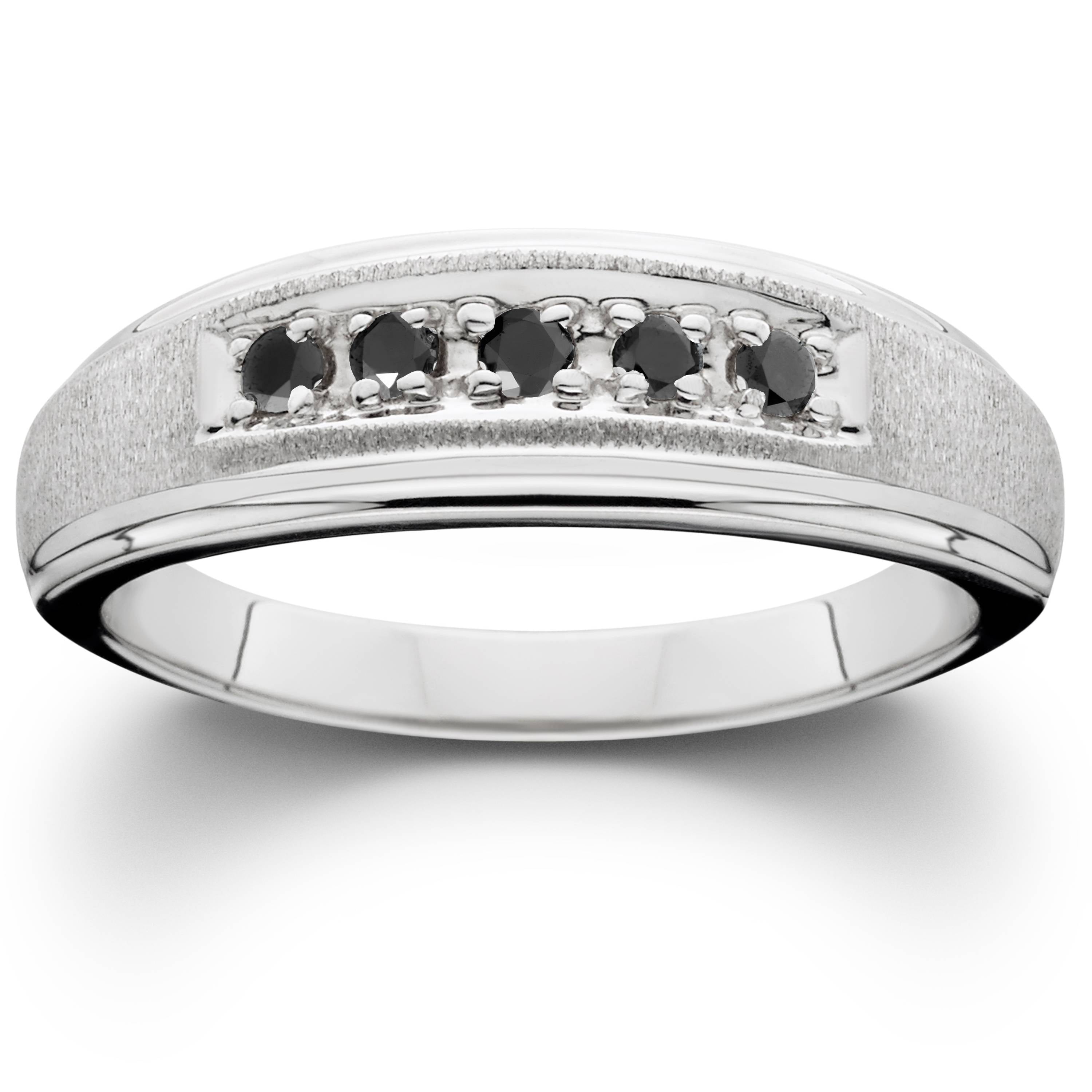 Pompeii Mens Black Diamond White Gold Ring Brushed Wedding Band (Black ...