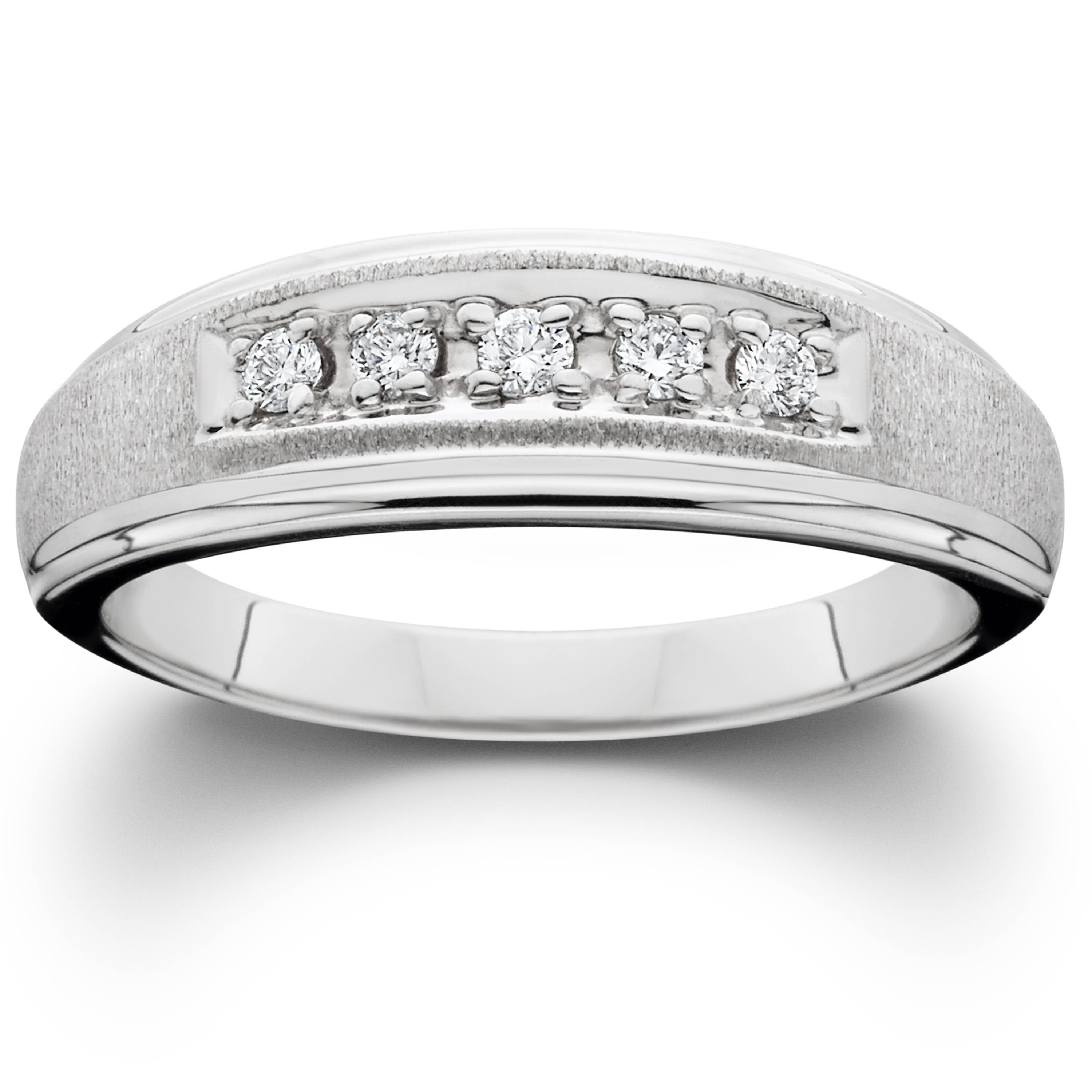 Pompeii3 Men's 10K White Gold Diamond Wedding Ring, Brushed Finish, I/J ...