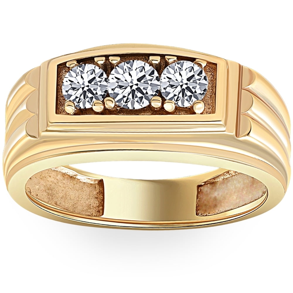 Pompeii Mens Gold 3/4ct Three Stone Diamond Anniversary Ring 14K Yellow ...