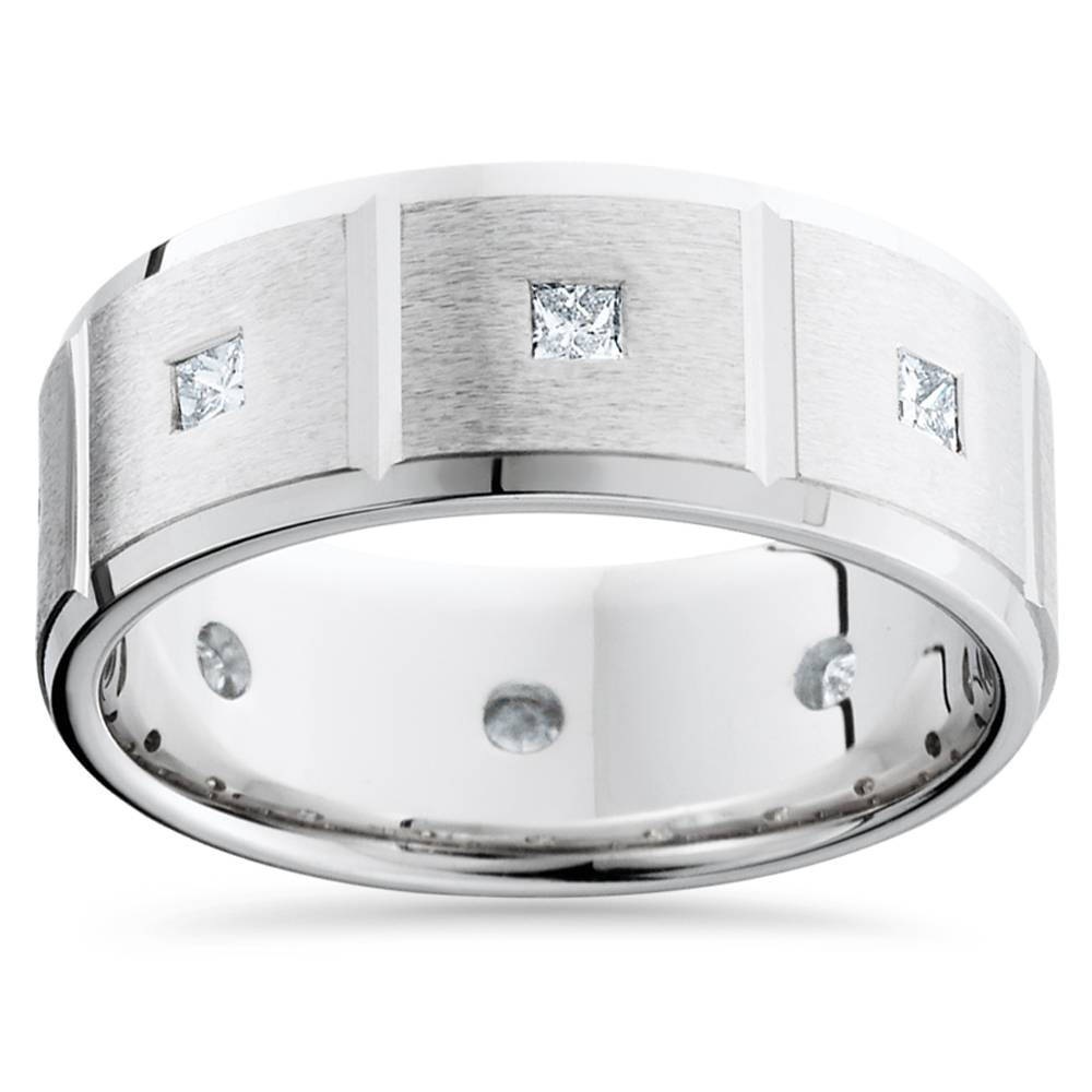 Pompeii Mens Princess Cut Diamond Wedding Ring Comfort Fit Brushed ...