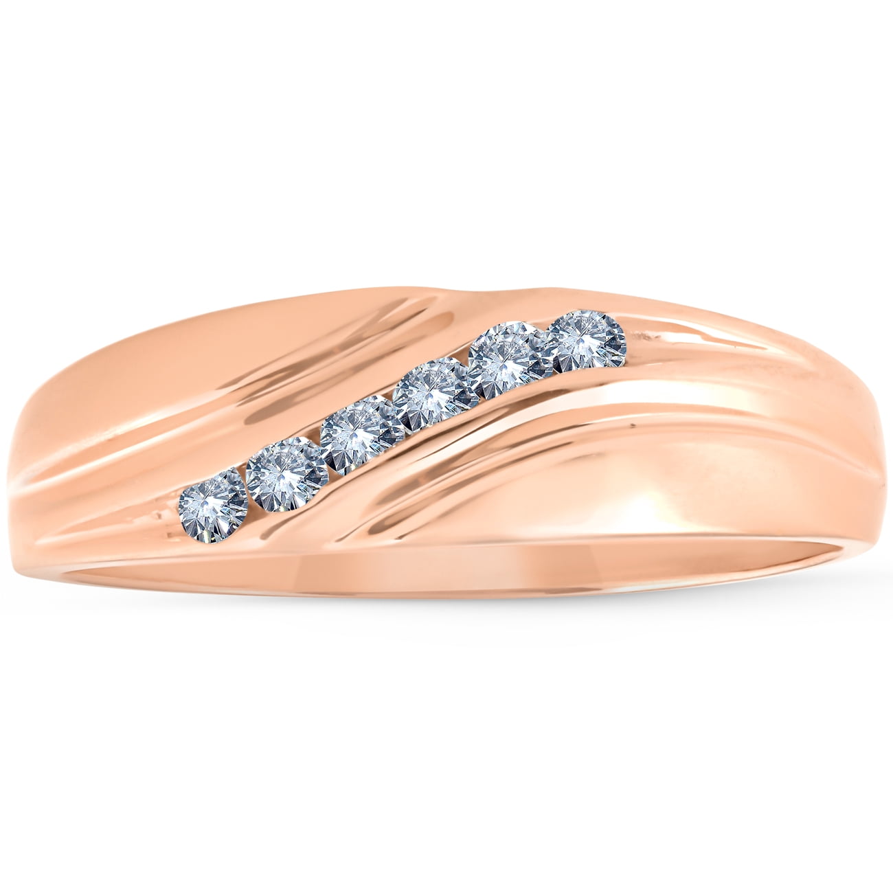 Pompeii Mens Rose Gold 1/4 Ct Diamond Wedding Band High Polished Ring ...