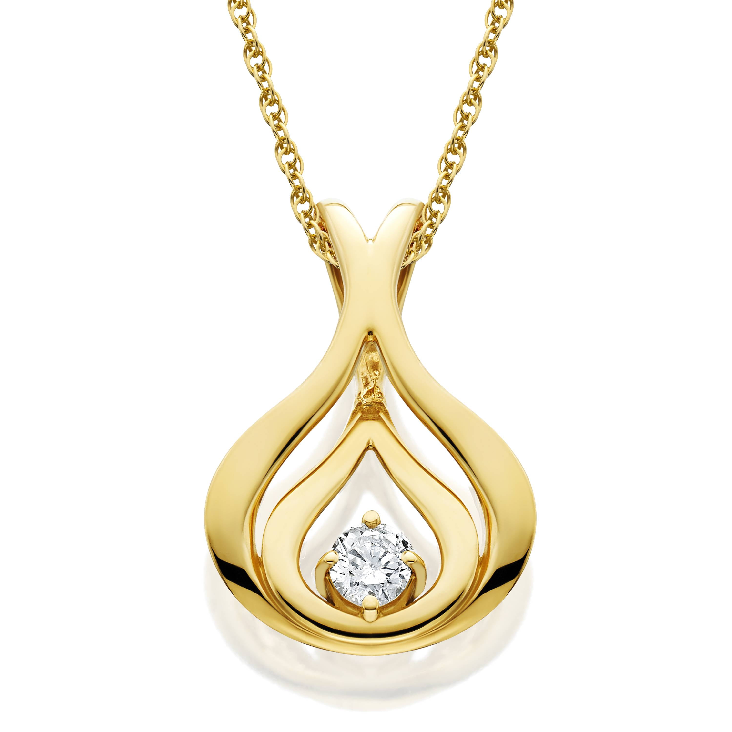 Pompeii Natural Round-Cut Diamond Solitaire Pendant & Chain 10K Yellow ...