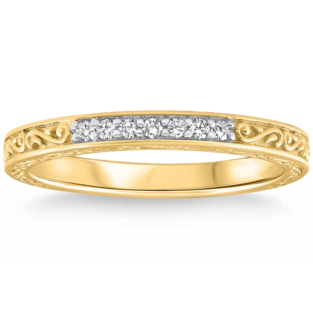 Pompeii Stackable Diamond Wedding Ring Scroll Pattern Band 14k Gold Lab ...
