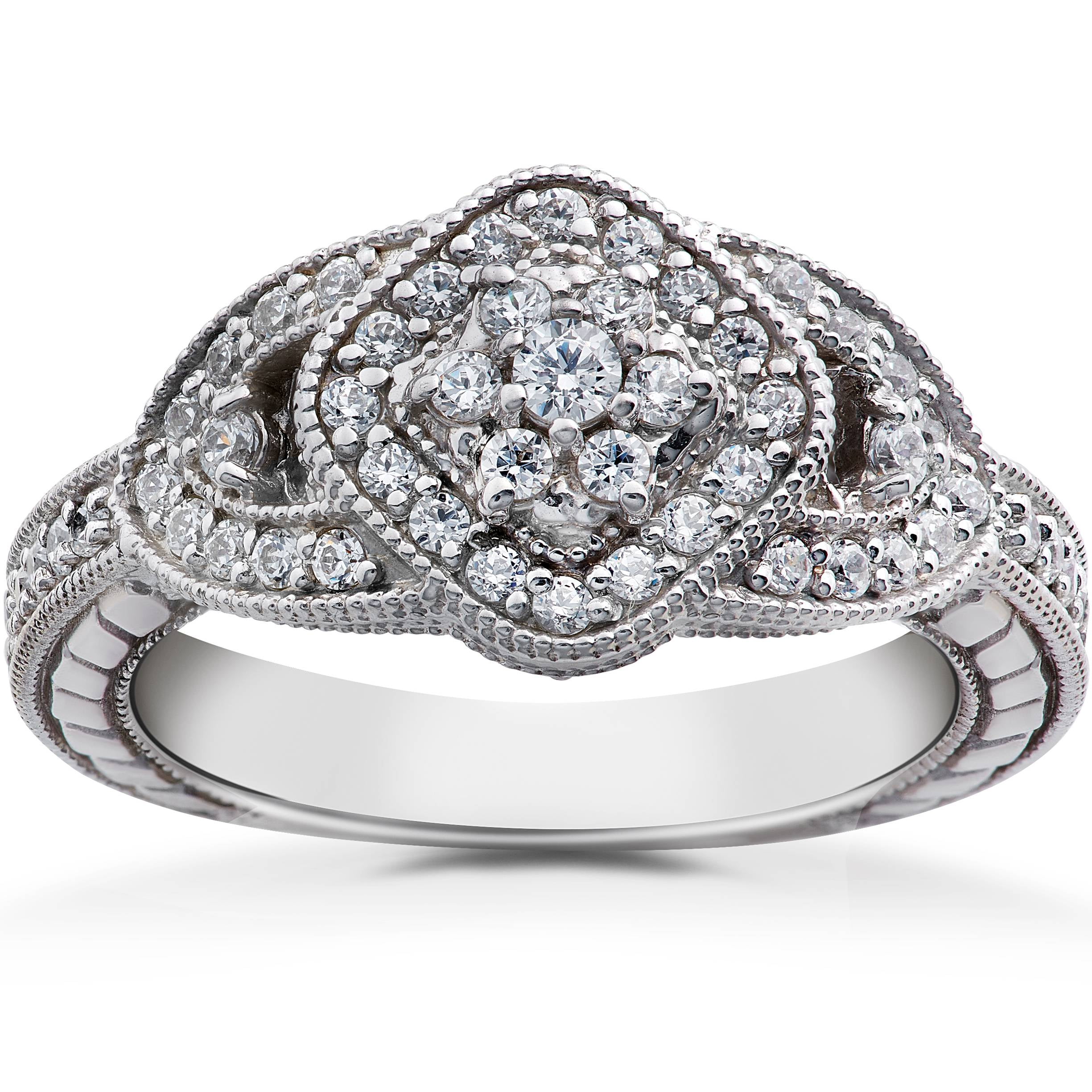 Pompeii Unique 3/4ct TW Antique Diamond Engagement Ring 10K White Gold ...
