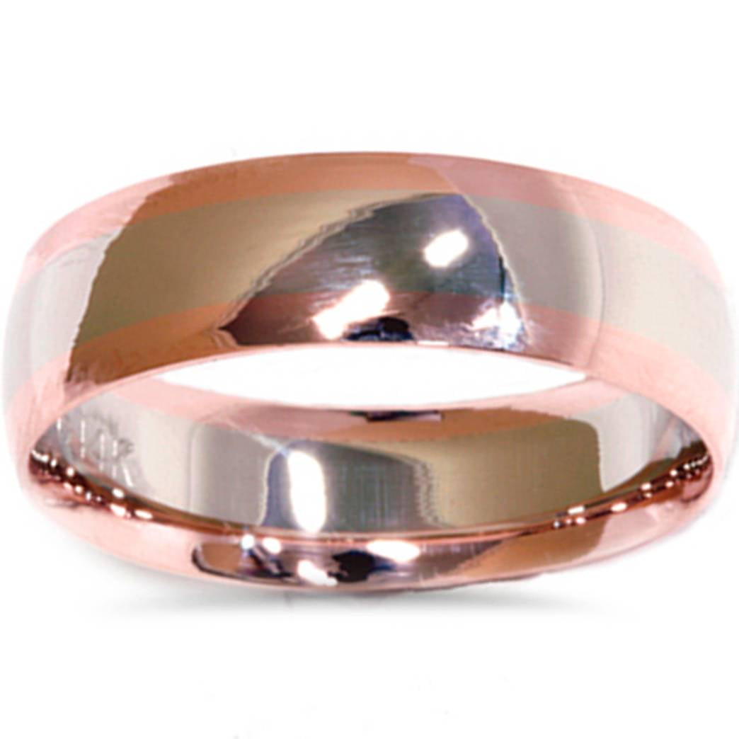 Pompeii White & Rose Gold Plain High Polished Wedding Band 14K ...