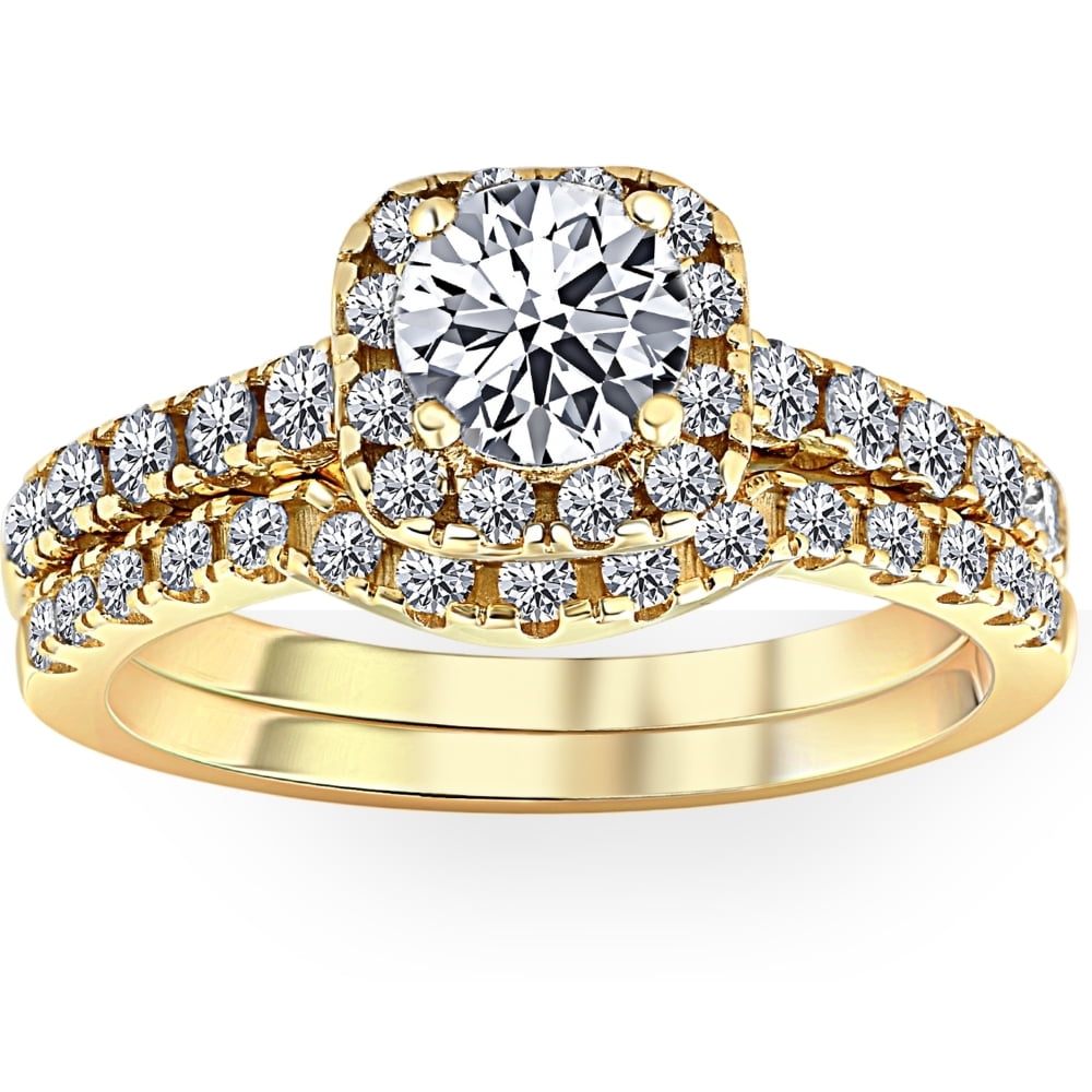 Pompeii 1 1/4Ct Diamond Cushion Halo Engagement Wedding Ring Set 10k ...