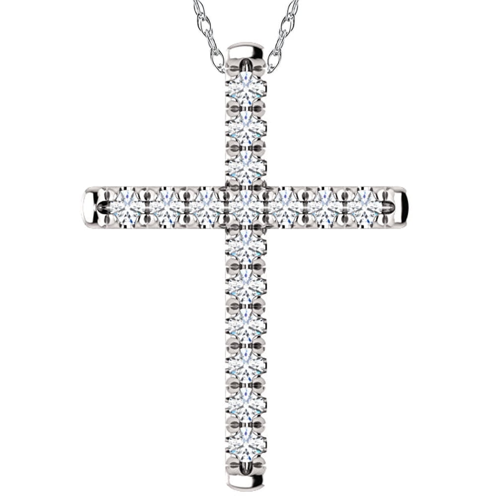 Pompeii3 1/2Ct EX3 Lab Grown Diamond Cross Pendant Necklace 1" Tall 14k ...