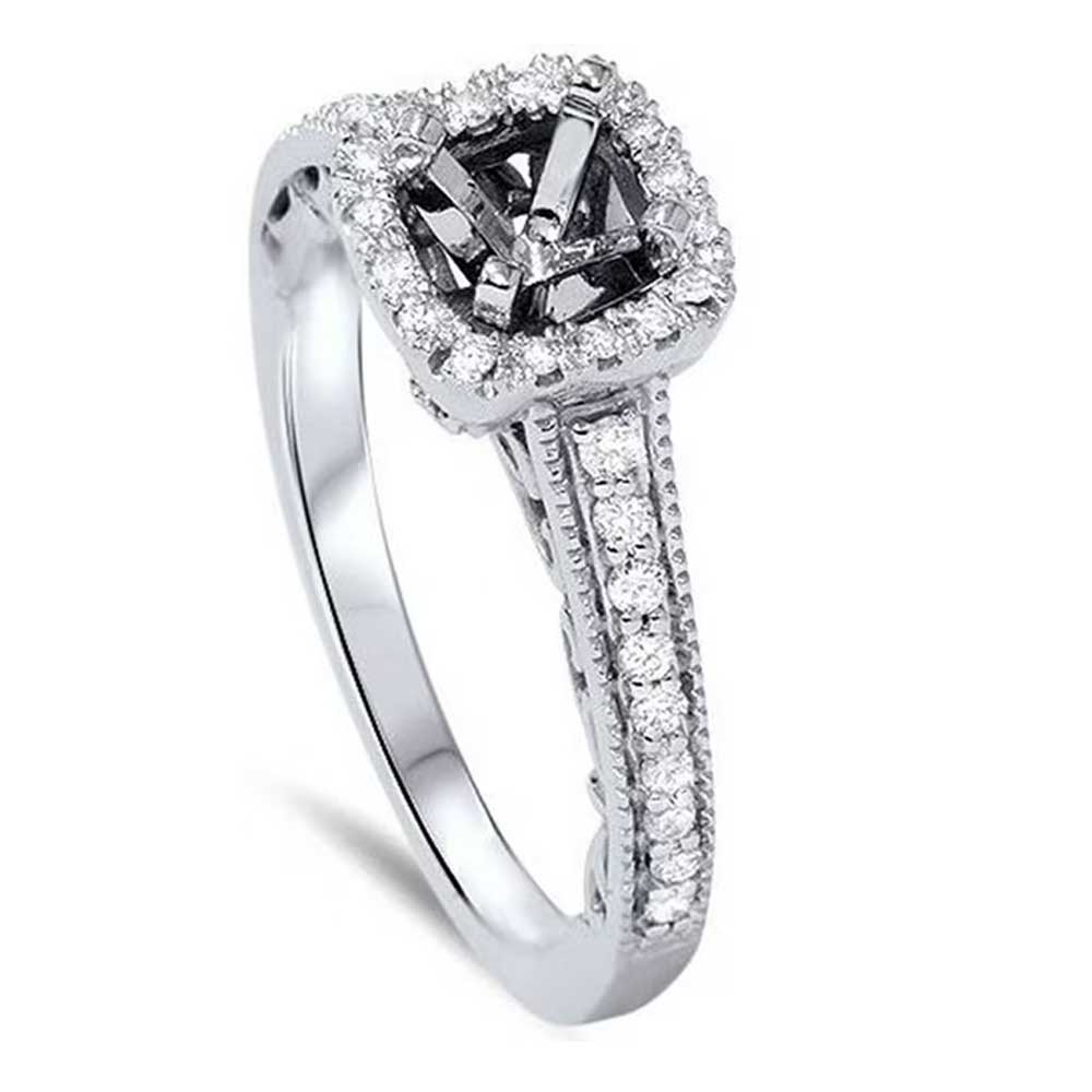 Pompeii3 1/3Ct Cushion Halo Diamond Vintage Engagement Ring Setting 14K ...