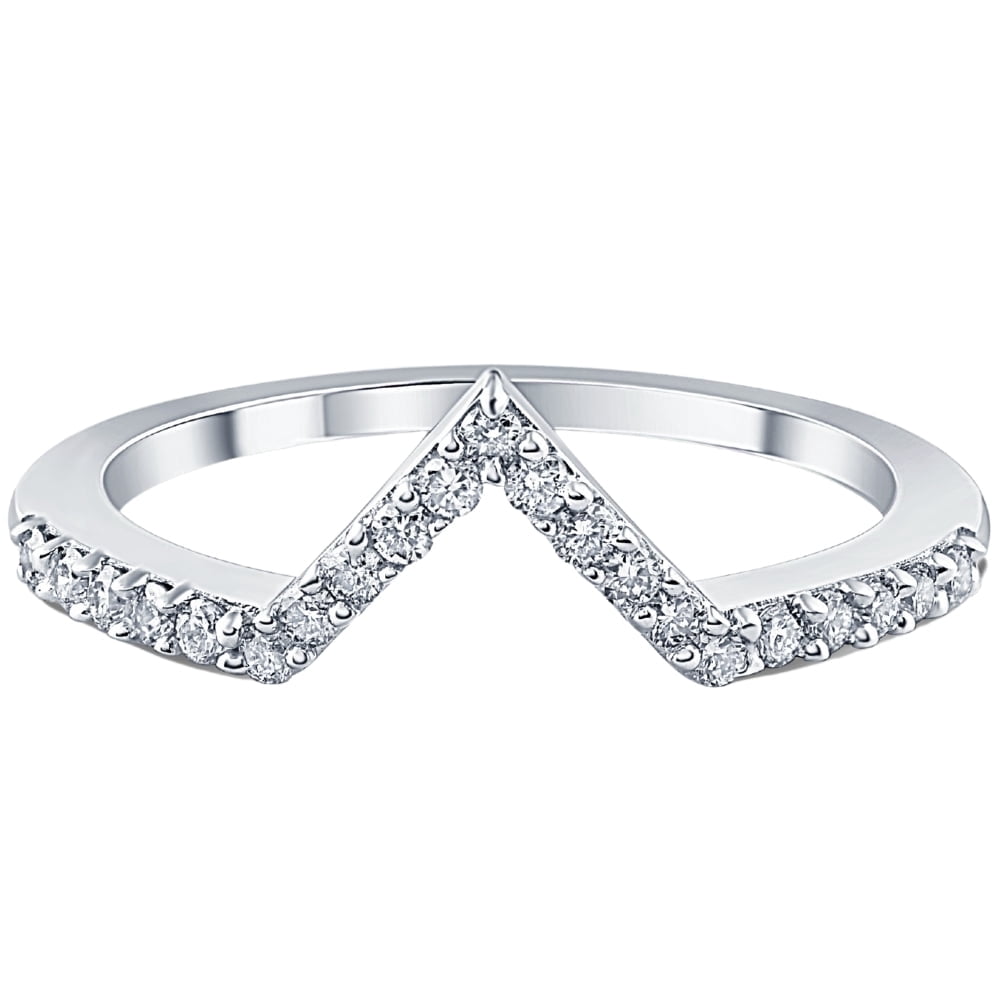 Pompeii3 1/5Ct V Shape Curved Lab Grown Diamond Wedding Ring 10k White ...