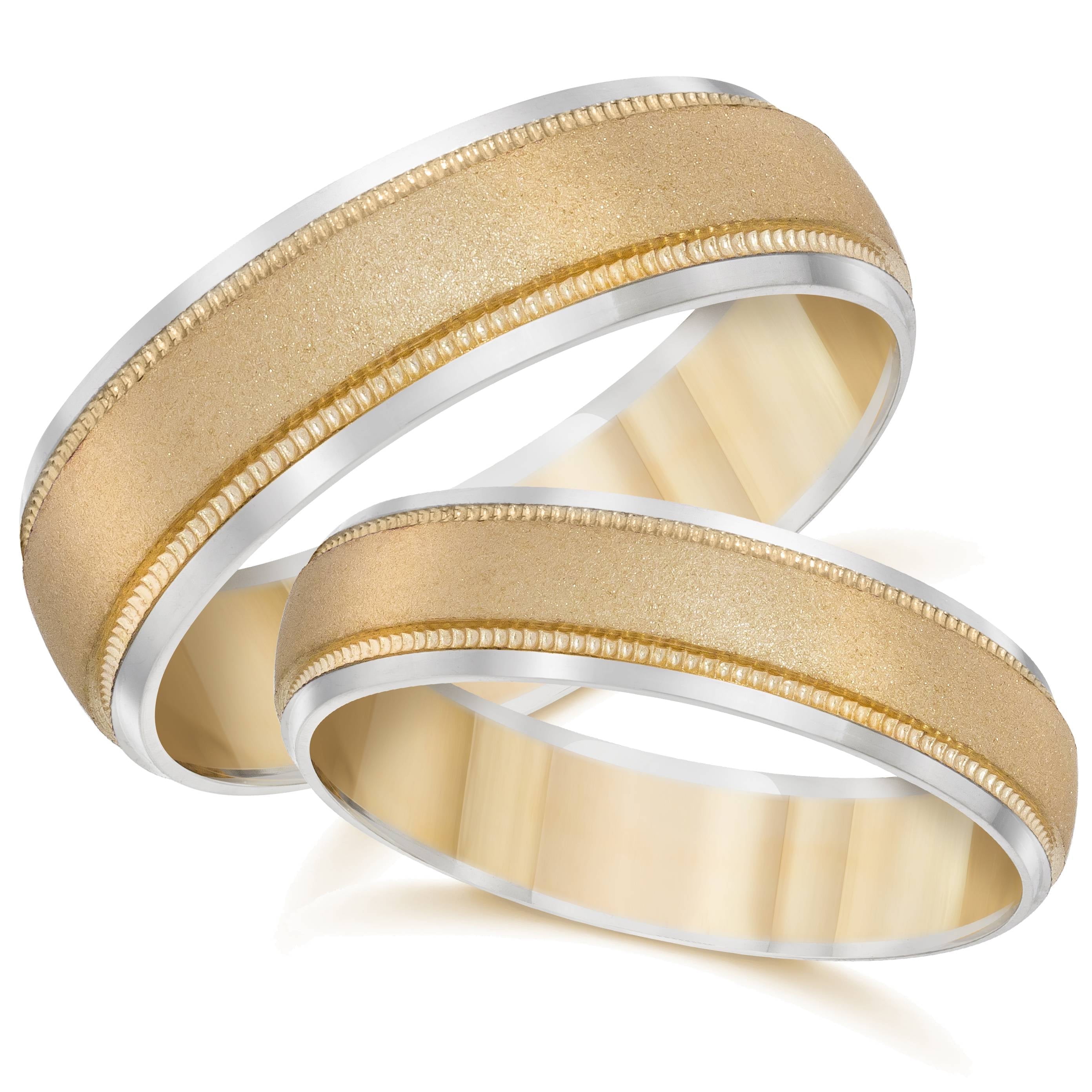 Pompeii3 Gold Matching His Hers Two Tone Wedding Band Ring Set ...