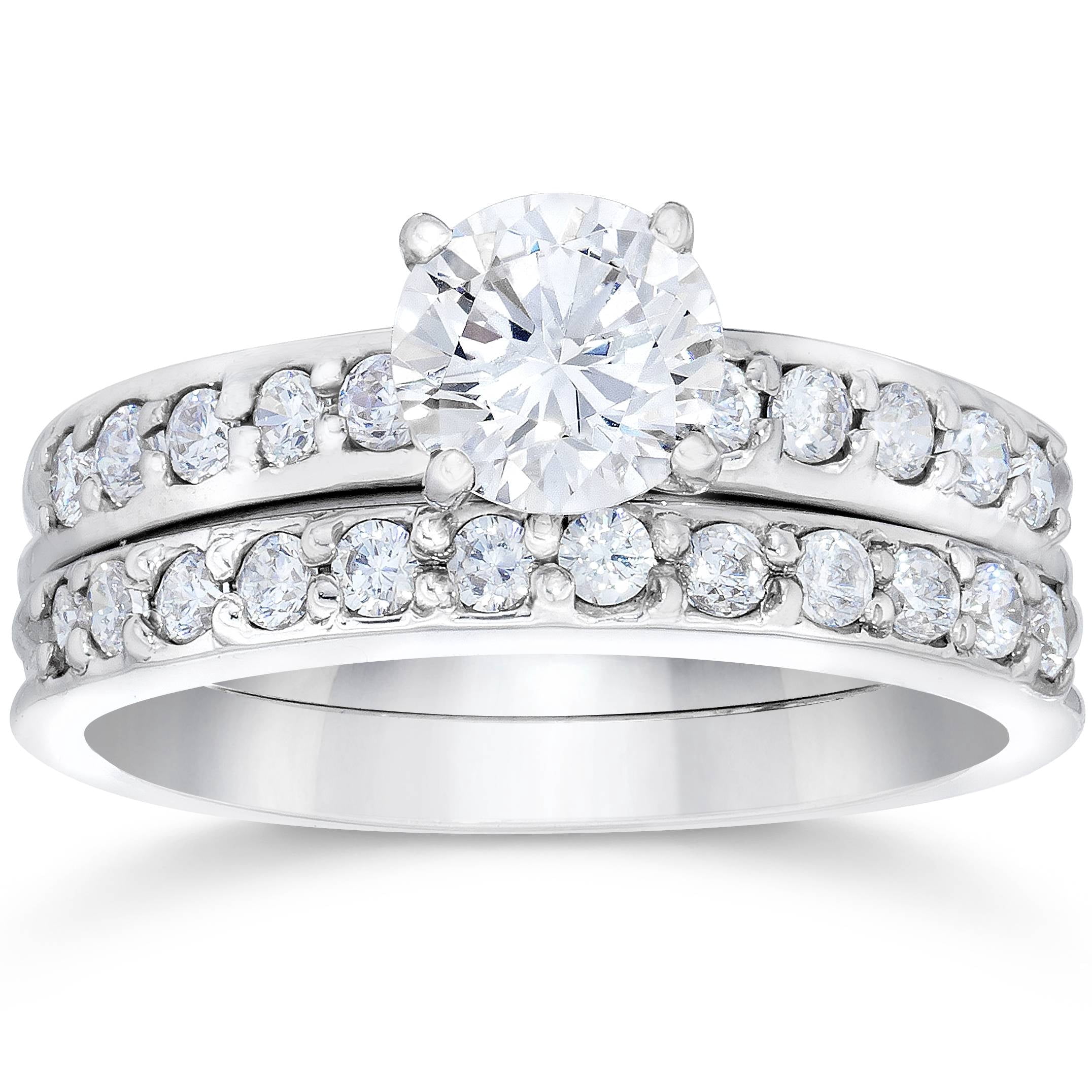 Pompeii3 Bridal 14K White Gold 1 Carat Diamond Engagement Ring with ...