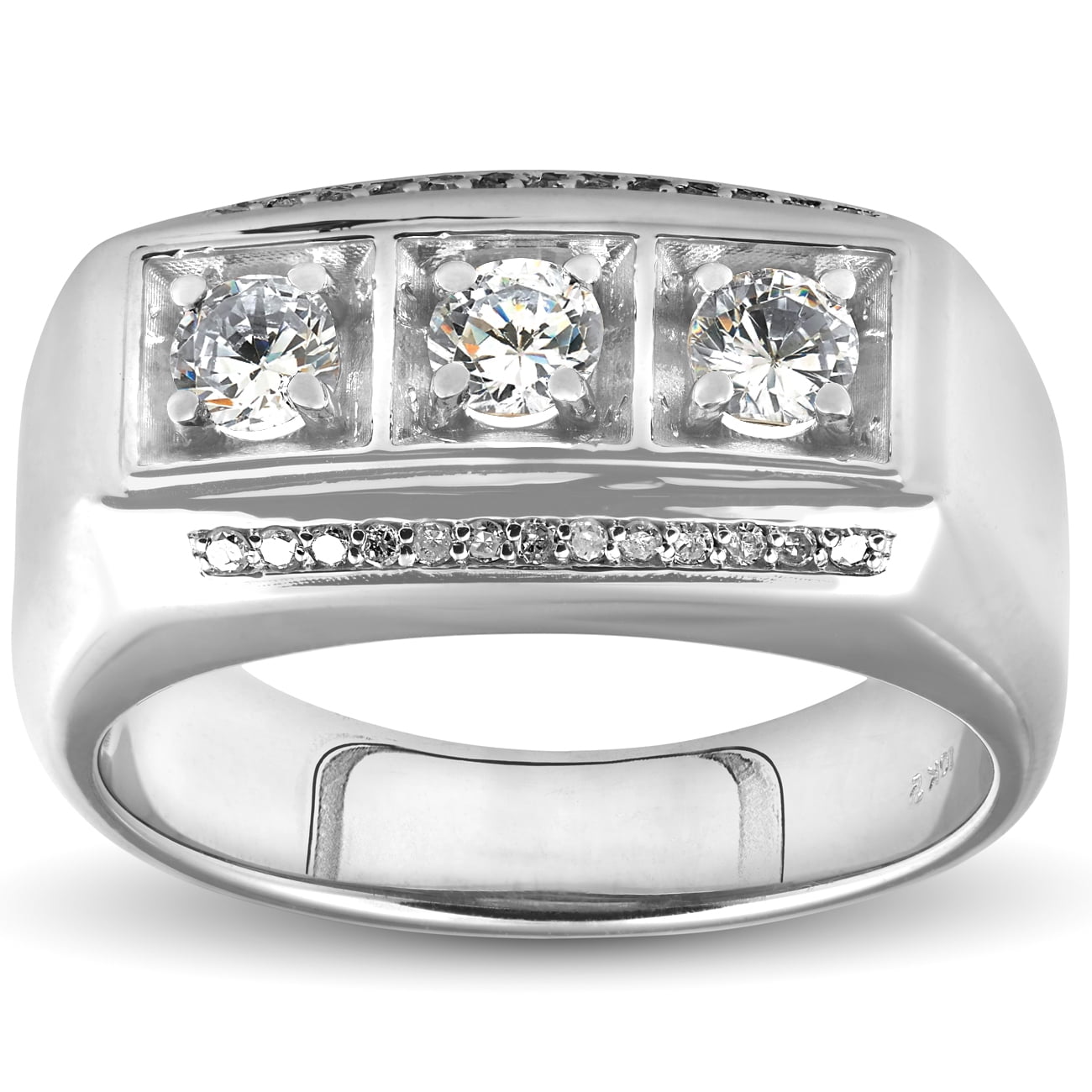 Pompeii3 1Ct Diamond Men's Three Stone Wedding Anniversary Ring 10k White Gold (H/I,I1-I2 ...