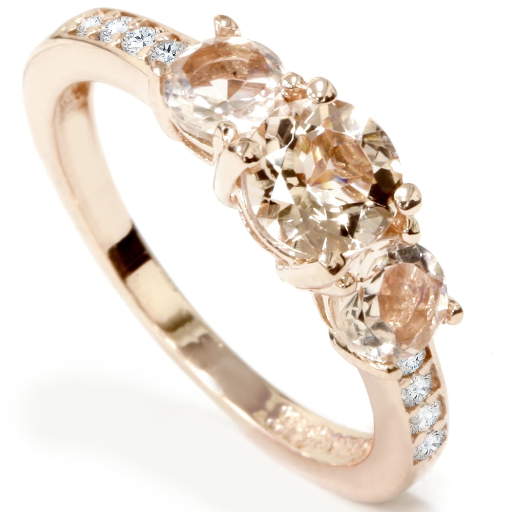 Pompeii3 1Ct Morganite & Diamond 3-Stone Ring 10k Rose Gold (H/I,I1) for Women's - Walmart.com