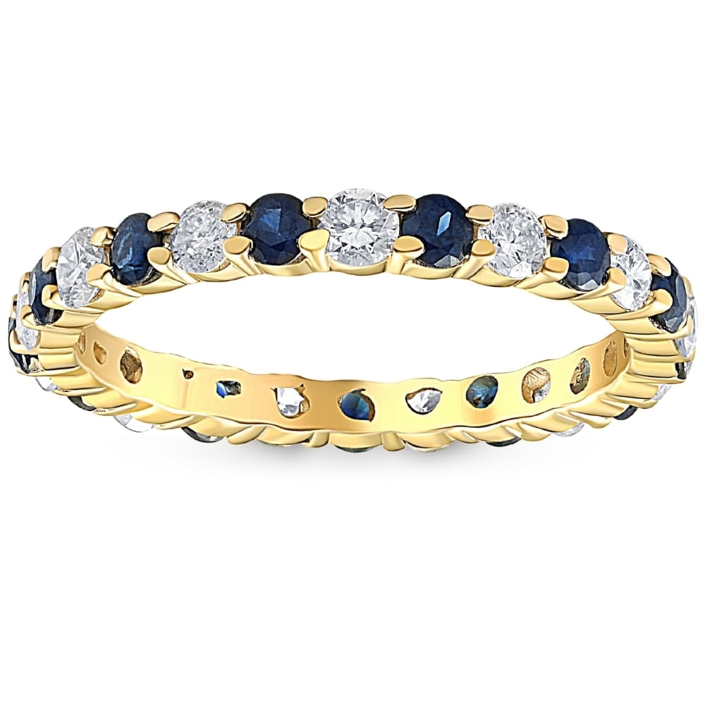 Pompeii3 1Cttw Blue Sapphire Diamond Wedding Eternity Ring 10k Yellow Gold (G/H,I1-I2) - Walmart.com