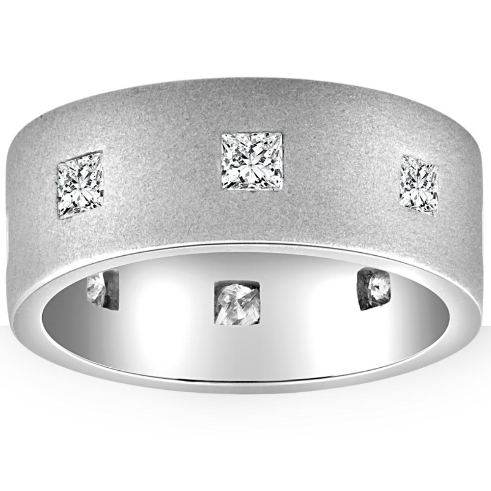 0.05ctw Princess Cut Ruby Tungsten Ring - 8MM Brushed Finish Beveled ...