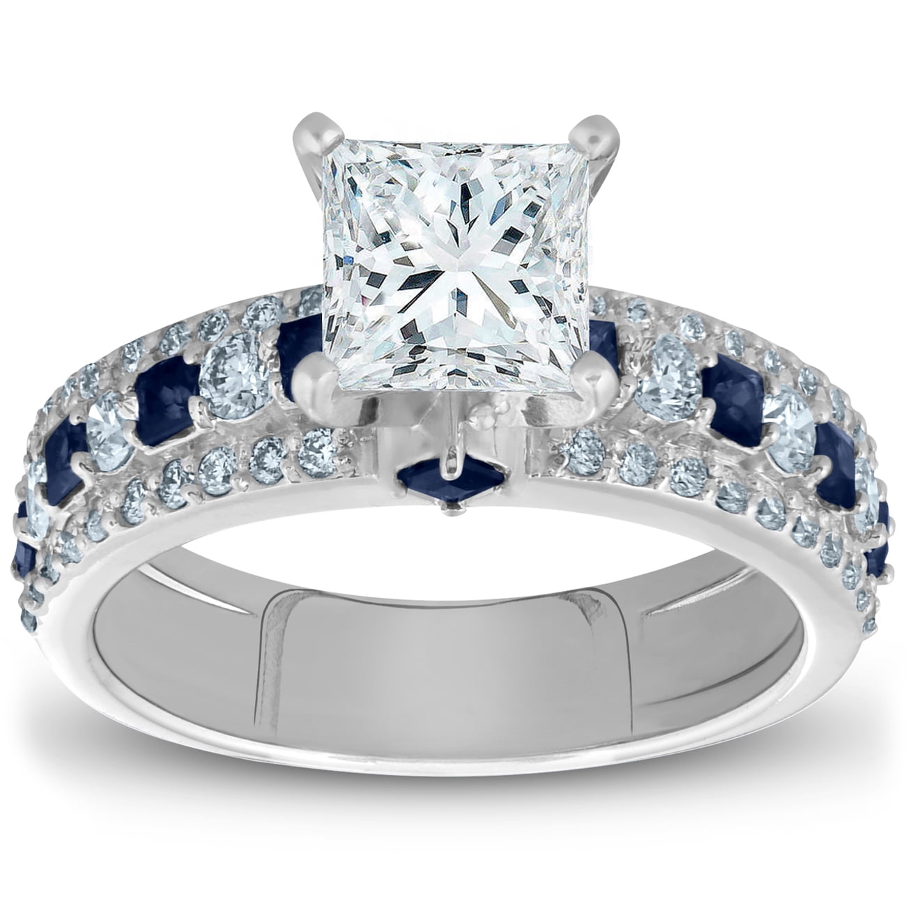 Pompeii 2 3/4ct Princess Cut & Sapphire Diamond Engagement Ring White ...