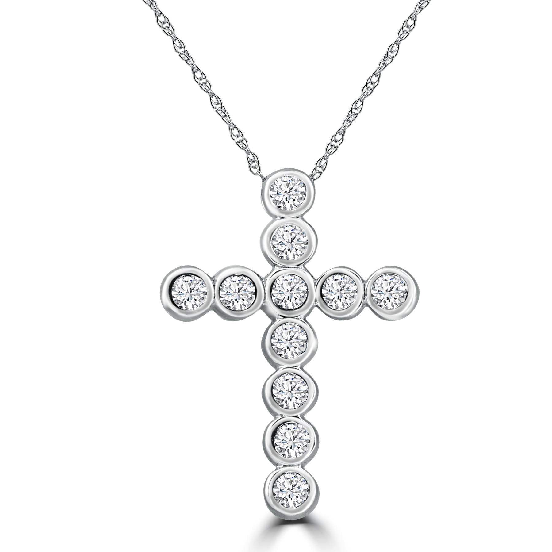 Pompeii3 3/4Ct Diamond Bezel Cross Pendant 14K White Gold (G/H,I1) for ...