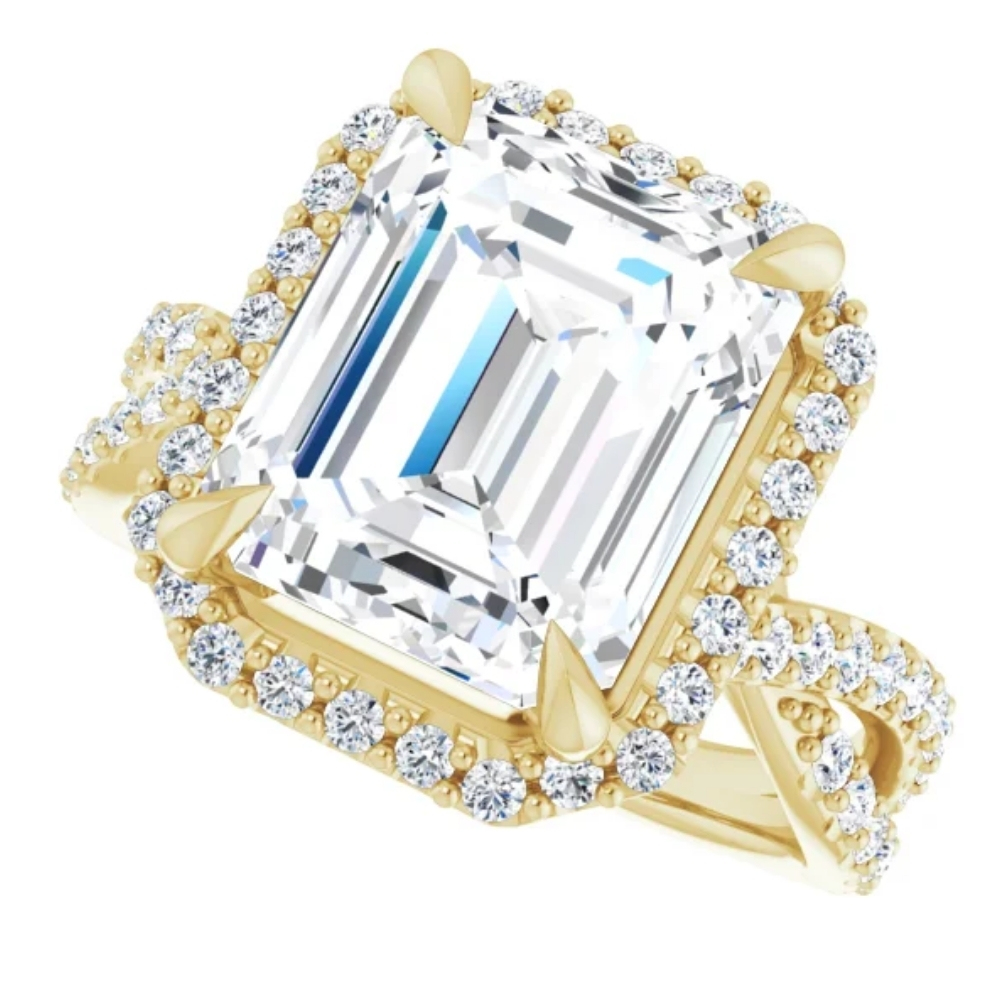 Pompeii 5 3/4Ct Emerald Cut Moissanite & Diamond Engagement Ring White ...