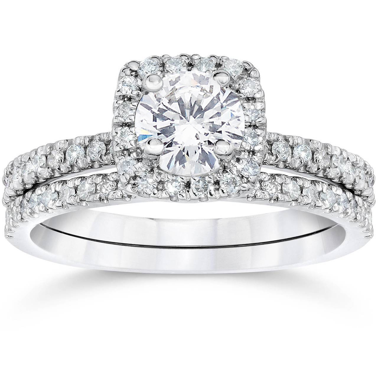 1ct TDW Diamond 14K White Gold Halo Engagement Ring Set - Walmart.com