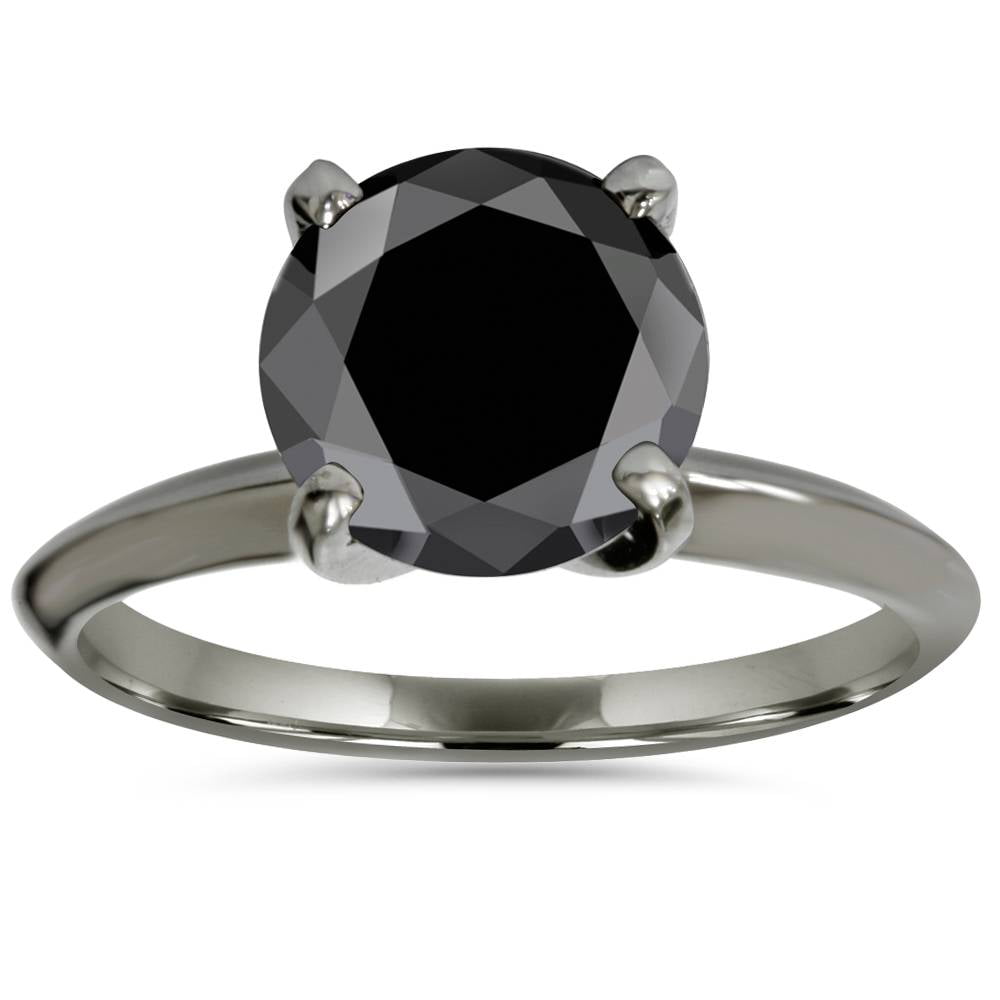 Pompeii 8MM Black Spinel Solitaire Round Engagement Ring 14k White Gold ...