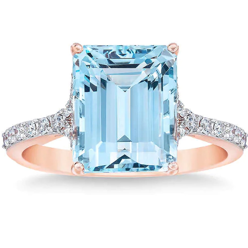 Pompeii3 Aquamarine (11x9mm) & Diamond 14k Rose Gold Ring - Walmart.com