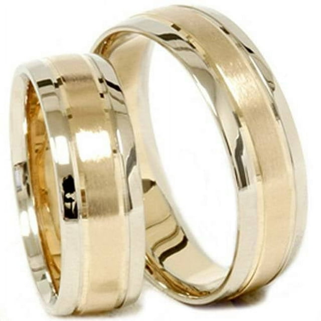 Pompeii3 Gold Matching His Hers Two Tone Wedding Ring Band Set ...