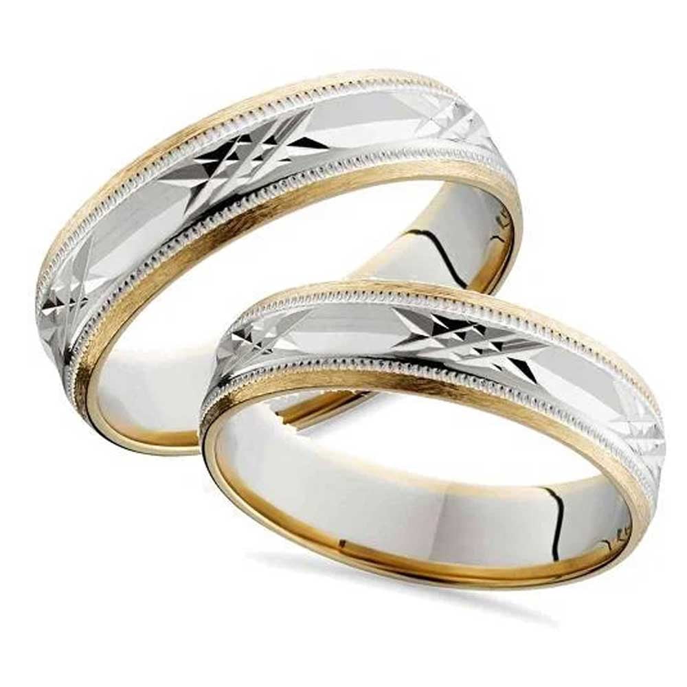 Pompeii3 Matching Swiss Cut 14k Gold His Hers Wedding Band Set ...