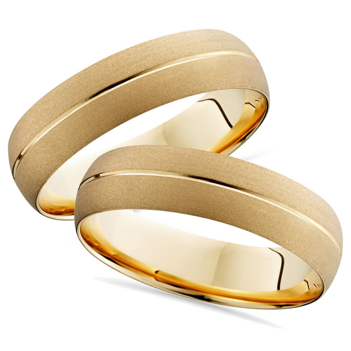 Pompeii3 Gold Matching His Her Wedding Band Brushed Ring 14K Set ...