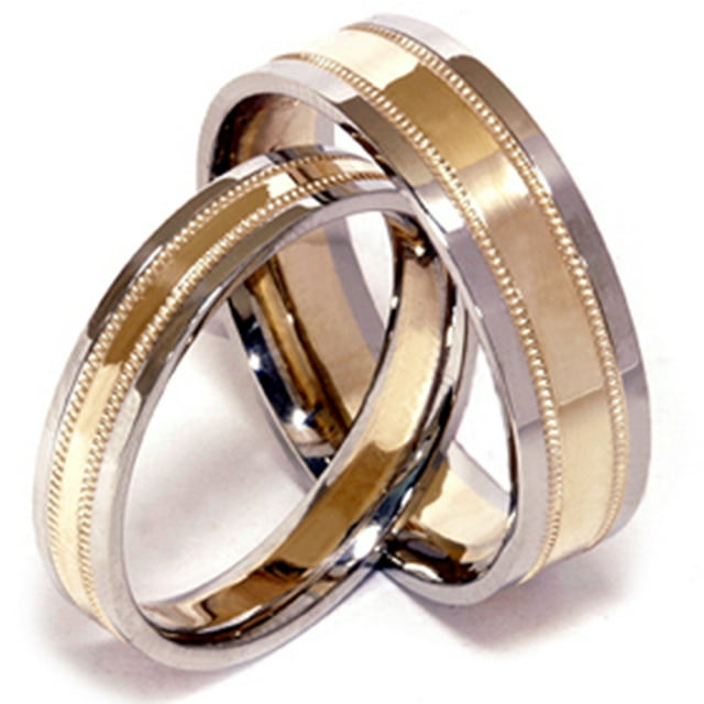Pompeii3 White & Yellow Gold Two Tone His Hers Wedding Band Set ...