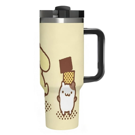 Pompom Purin Cartoon car mug travel mug with handle and straw 40oz ...