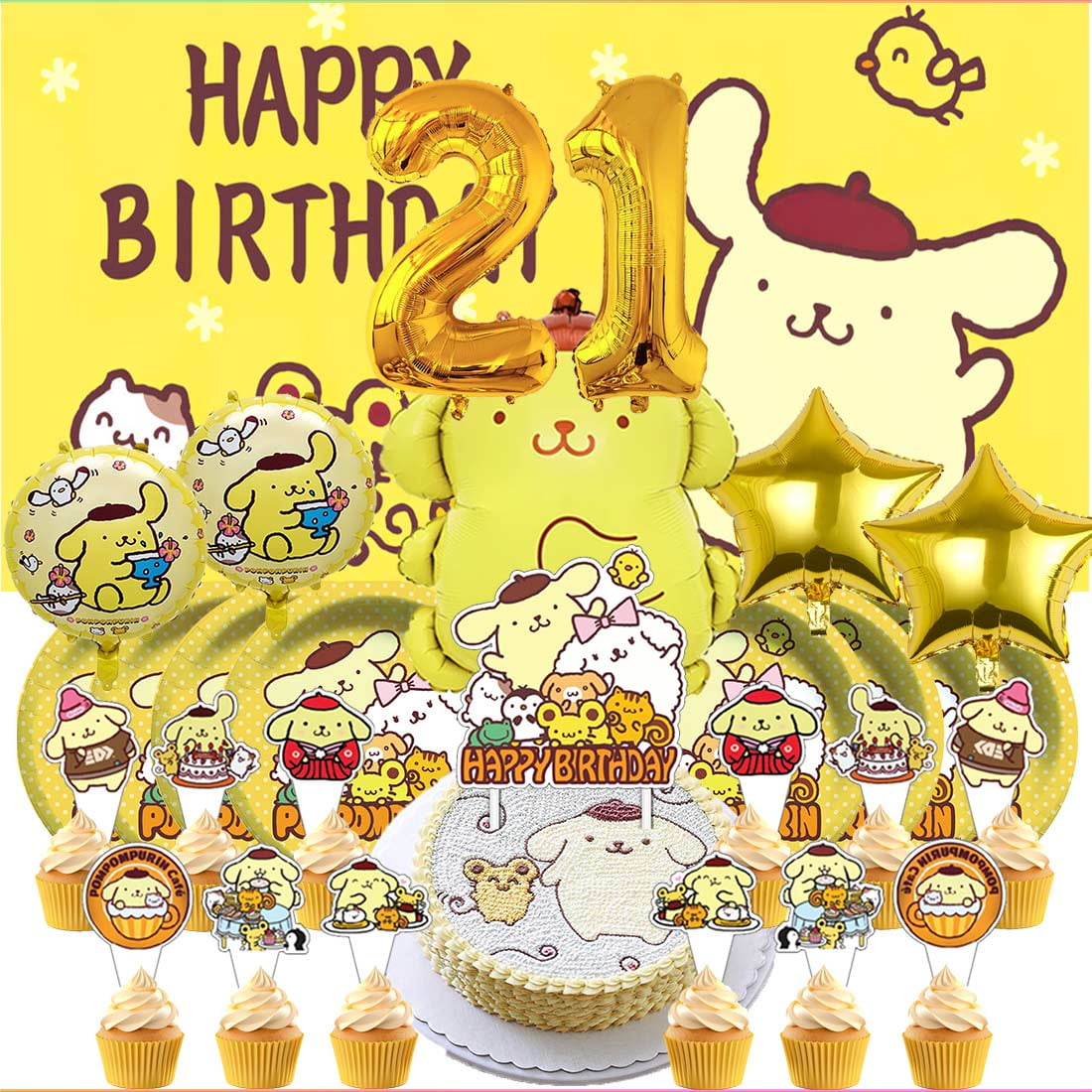 Pompompurin 21th Tableware Balloons Cake Toppers Backdrop Banner ...