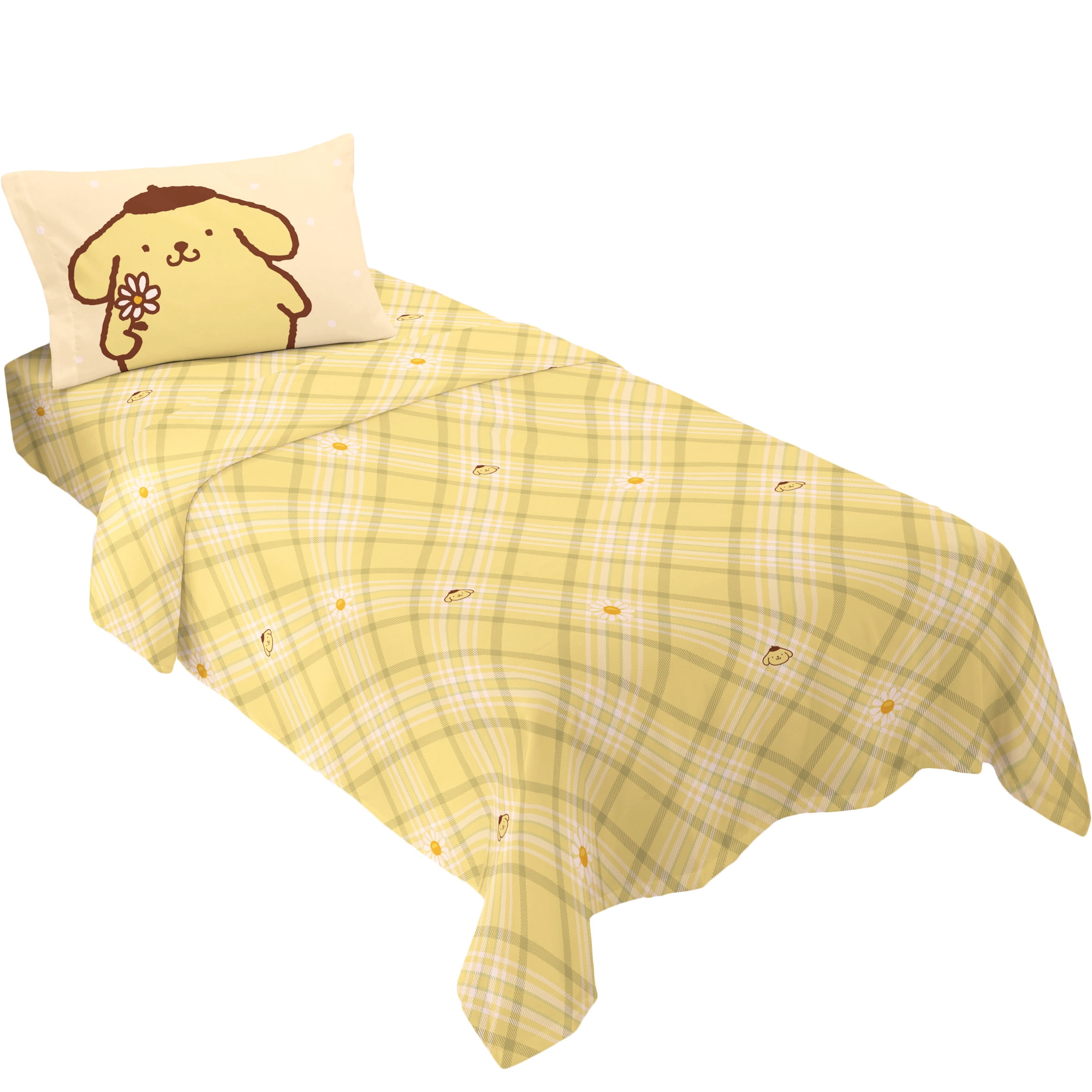Pompompurin 4 Piece Yellow Gingham Print Sheet Set, Full, Sanrio ...