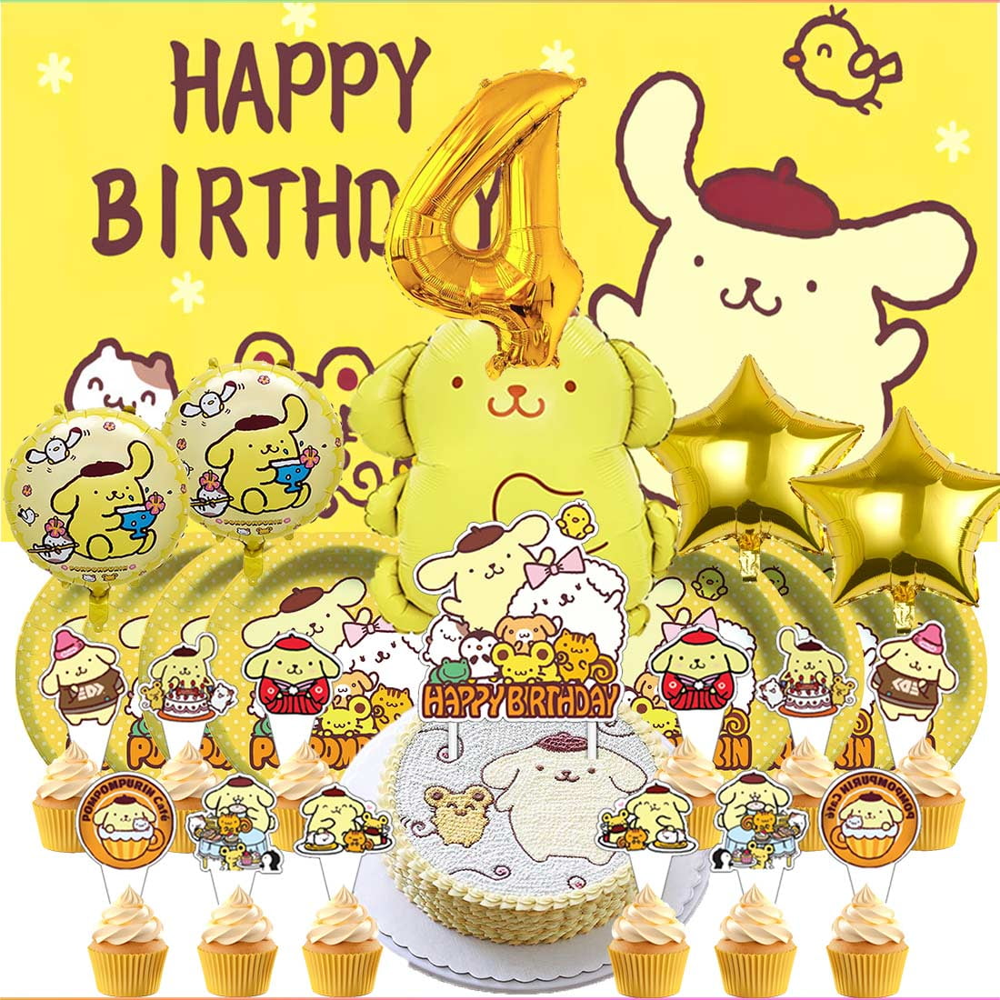 Pompompurin 4th Tableware Balloons Cake Toppers Backdrop Banner ...