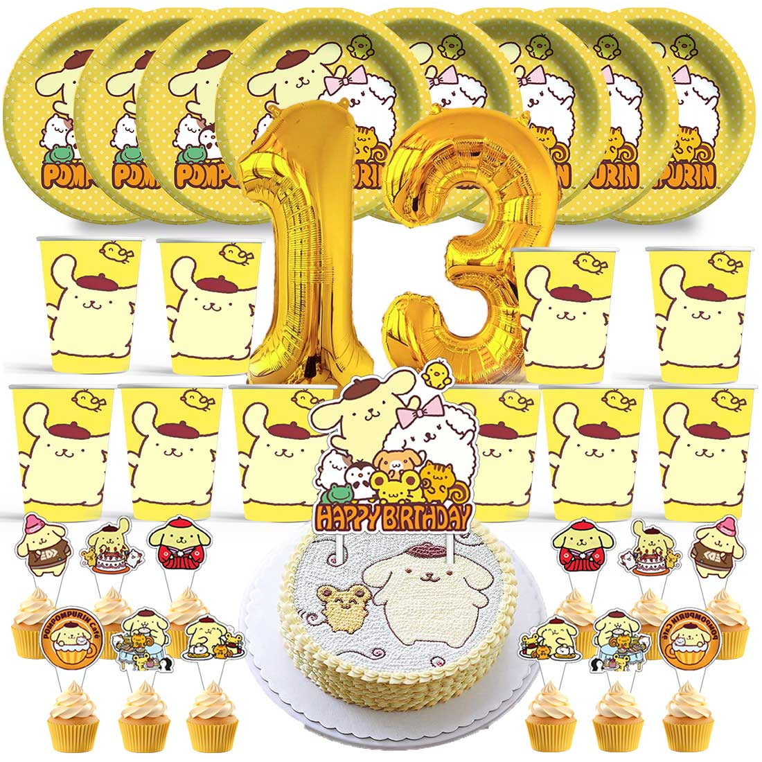 Pompompurin Birthday 13th Cups Party Supplies Plates Fans Decorations ...