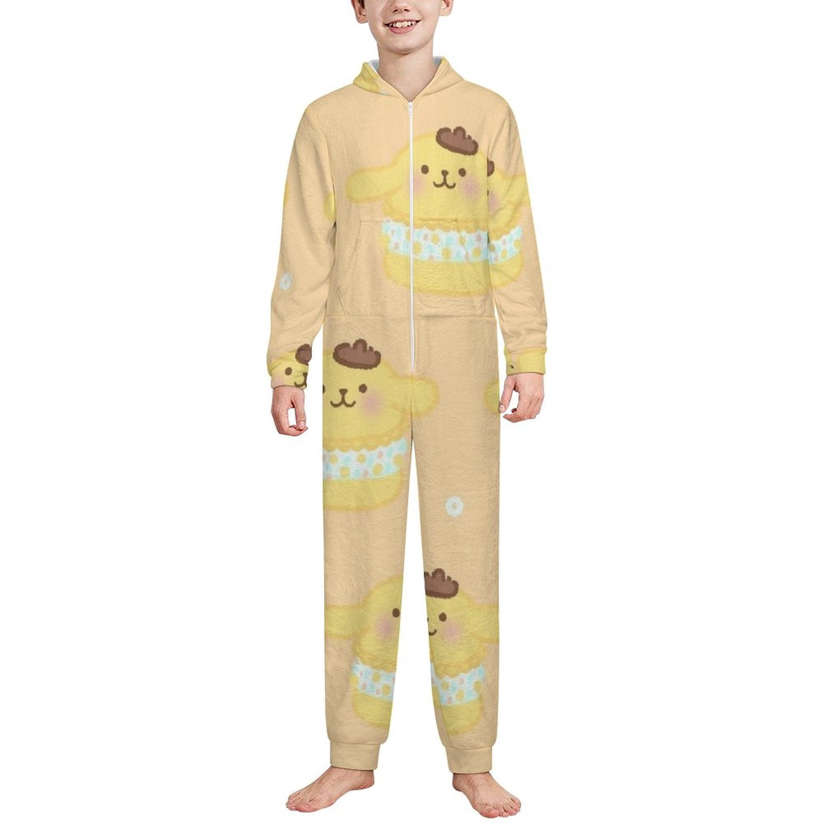 Pompompurin Cartoon Flannel one-piece pajamas Home wear for kids with ...